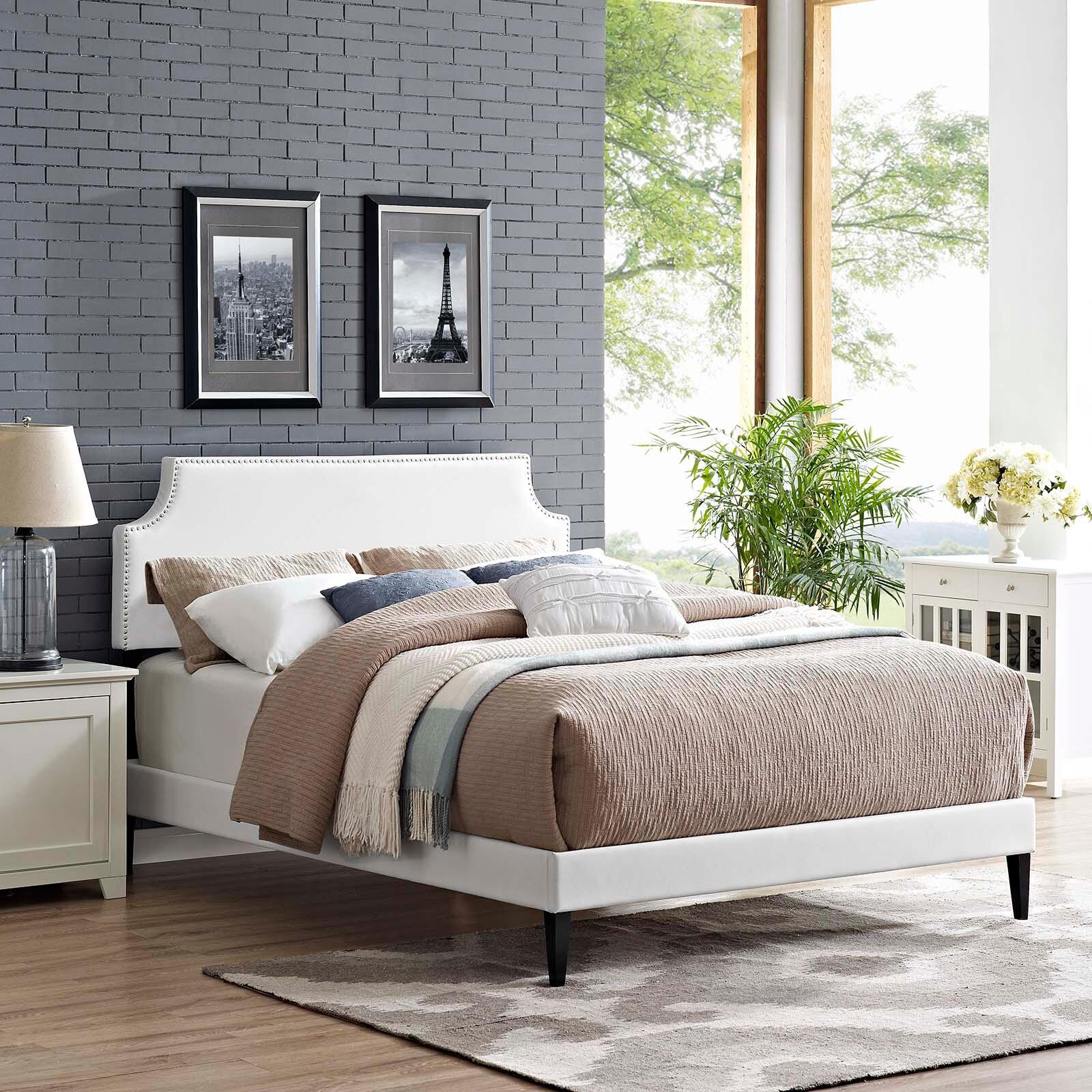 Click here for Corene Queen Vinyl Platform Bed  White prices