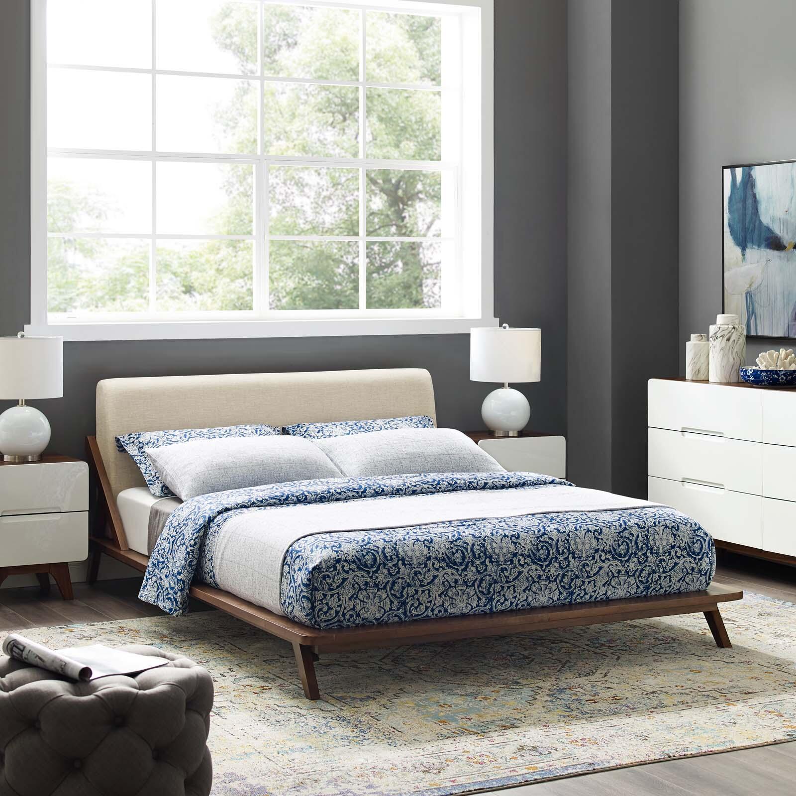 Click here for Luella Queen Upholstered Platform Bed  Walnut/Beig... prices
