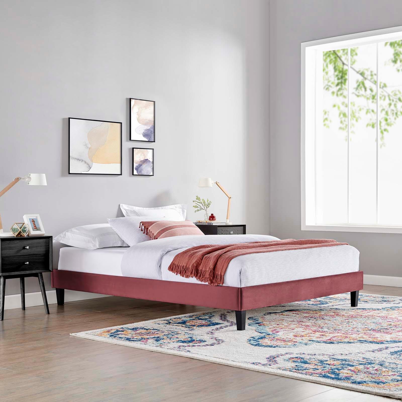 Click here for Reign Queen Velvet Platform Bed  Dusty Rose prices