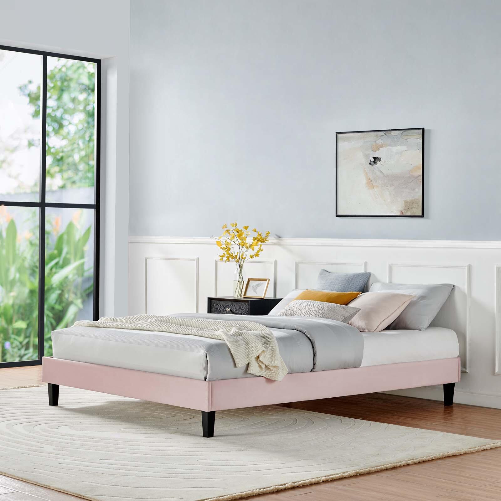 Click here for Reign Queen Velvet Platform Bed  Pink prices
