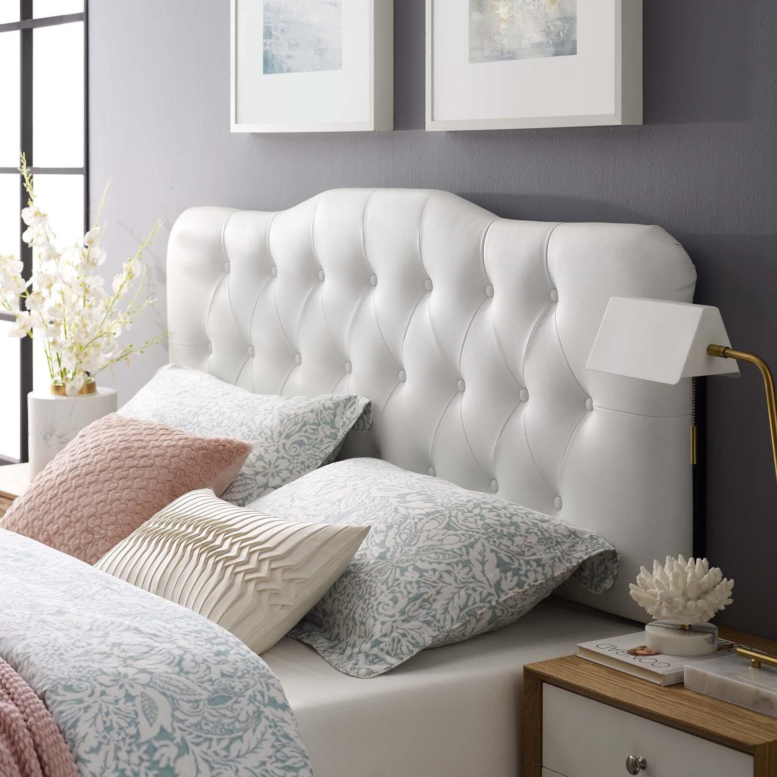 Click here for Annabel Queen Upholstered Vinyl Headboard  White prices