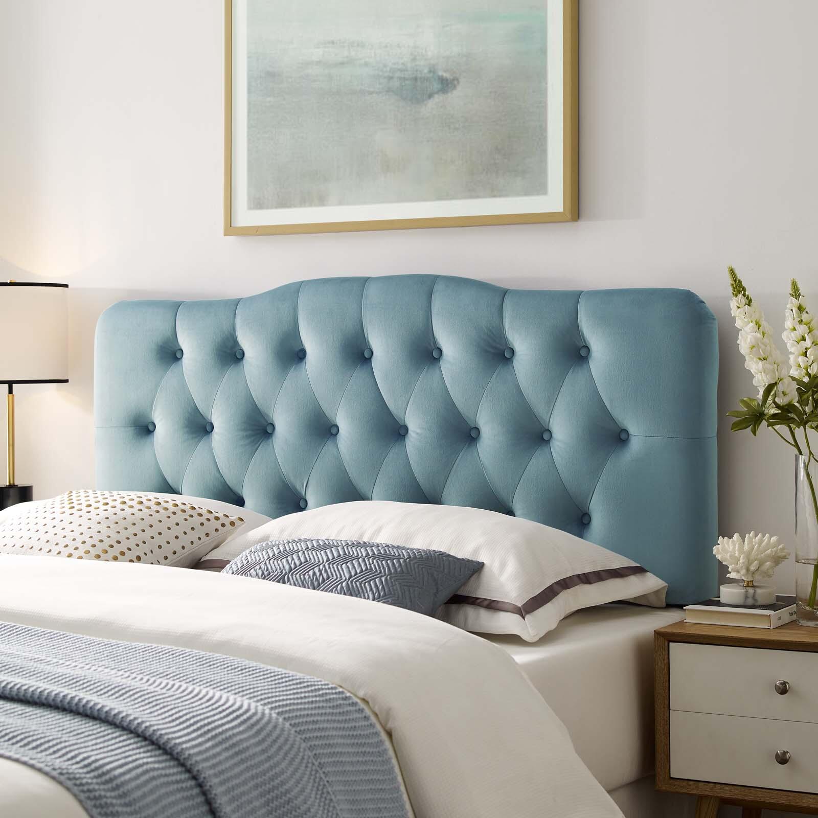 Click here for Annabel Diamond Tufted Velvet Headboard  Light Blu... prices