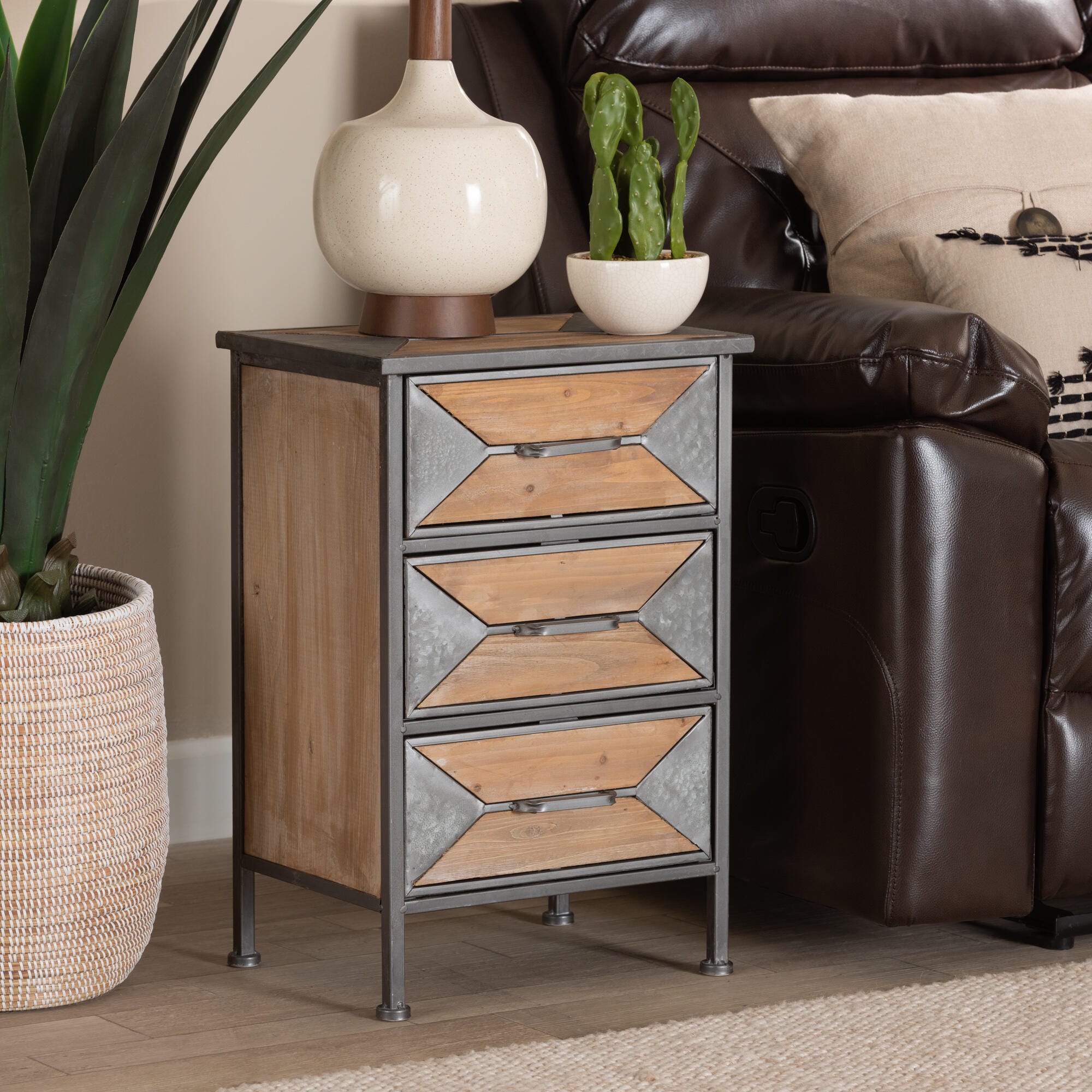 Click here for Baxton Studio Laurel 3-Drawer Nightstand  Gray/Oak... prices
