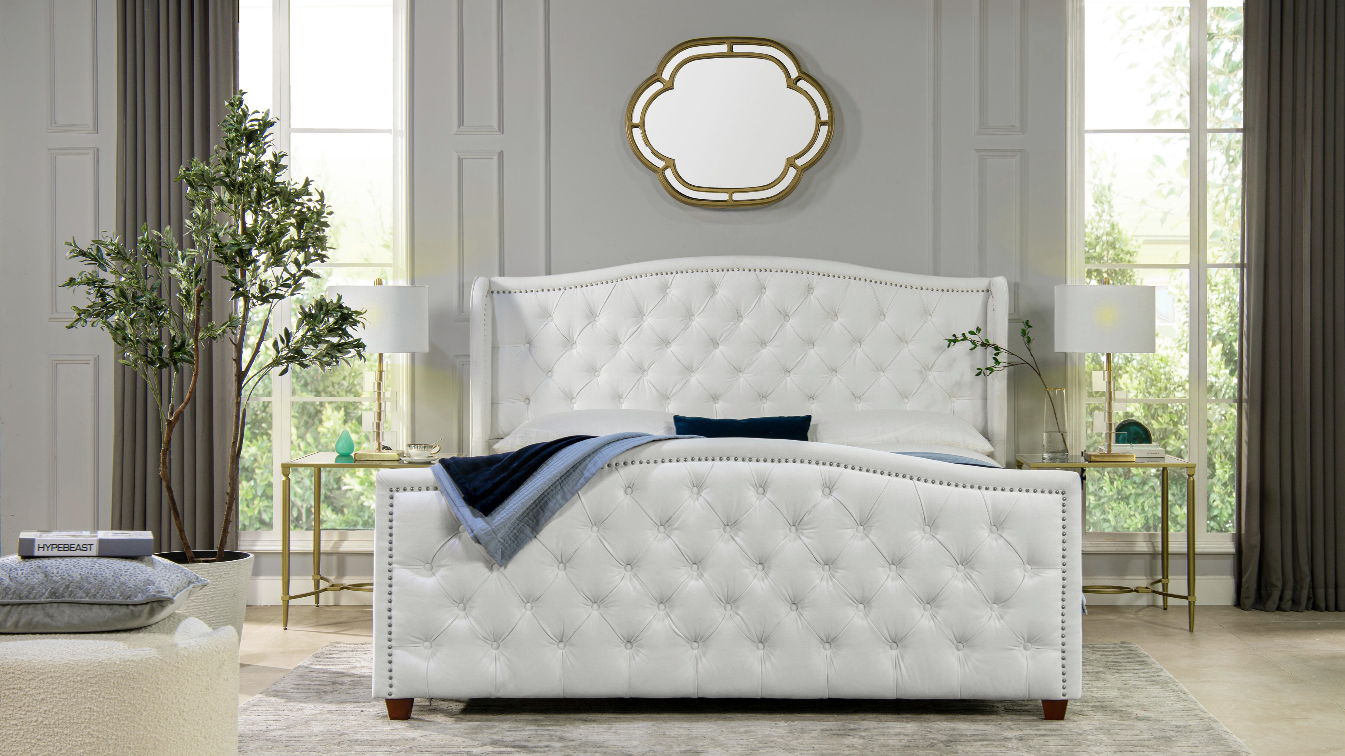 Click here for Marcella Upholstered Shelter Wingback Panel Bed  B... prices