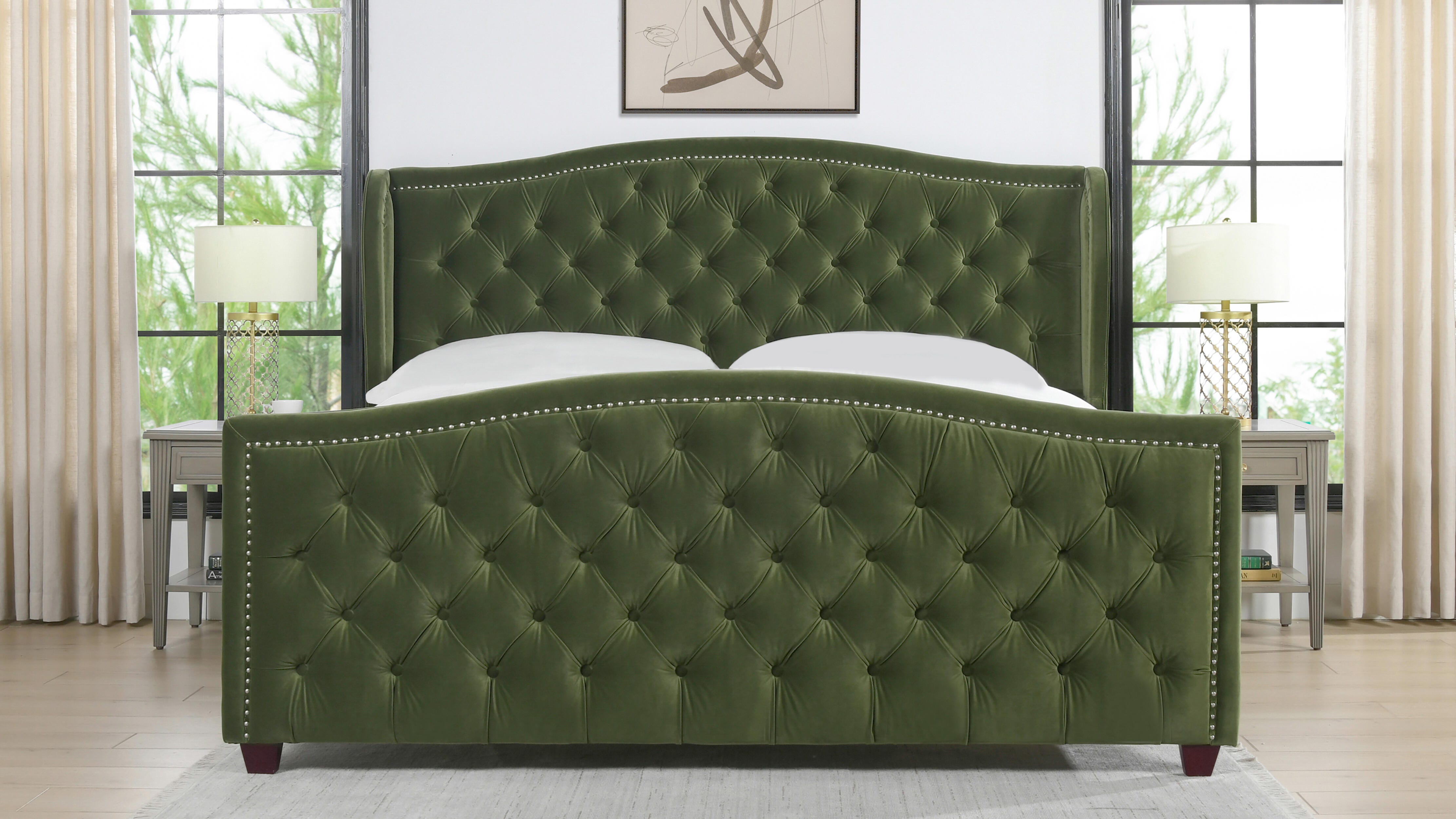 Click here for Marcella Upholstered Shelter Wingback Panel Bed  O... prices