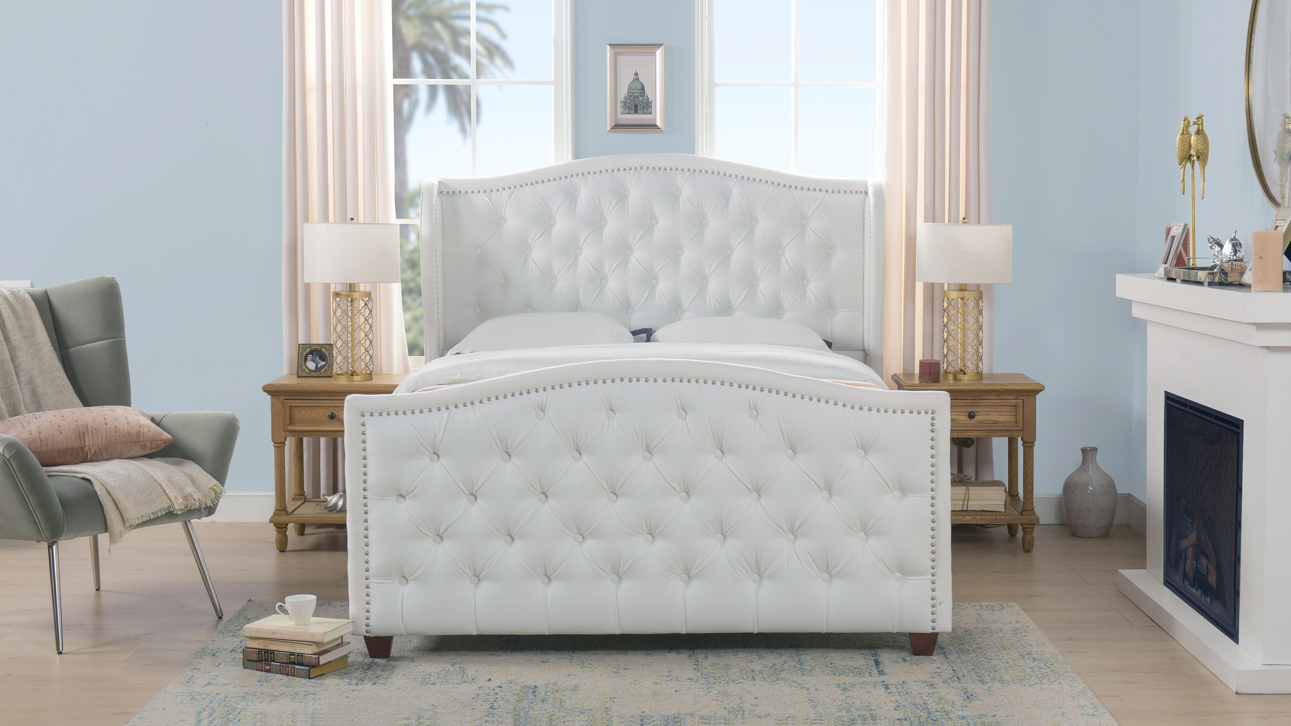 Click here for Marcella Upholstered Shelter Wingback Panel Bed  B... prices