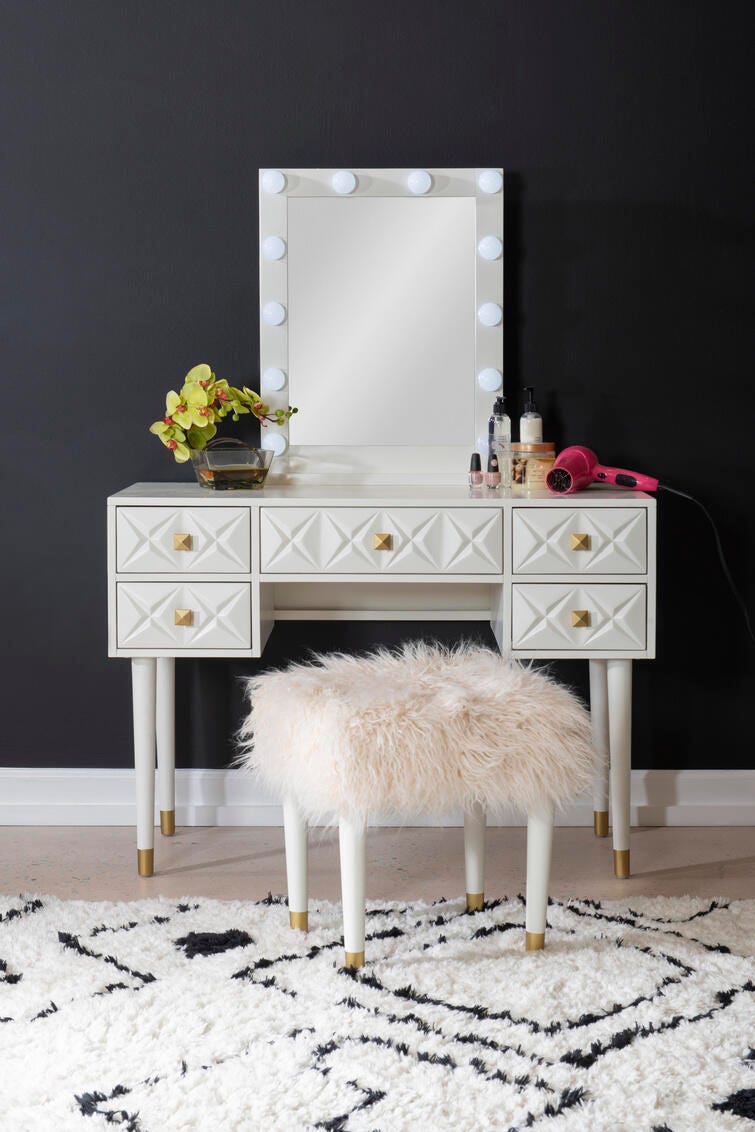 Click here for Linon Geo Lighted Vanity and Stool Set  White prices