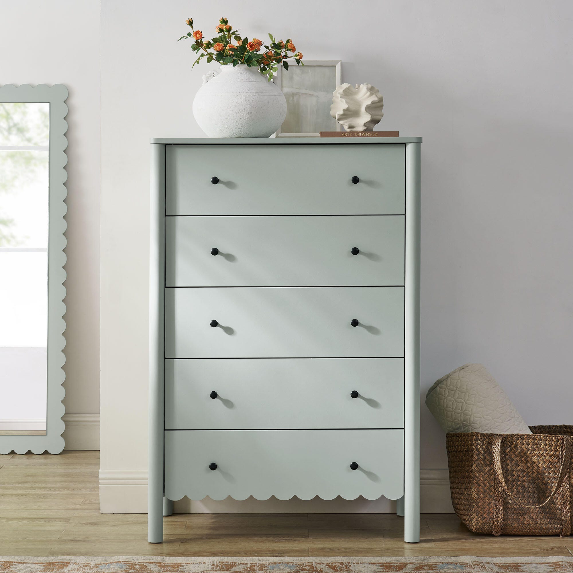 Click here for Modway Emmeline Scalloped 34 5 Drawer Chest  Sage prices