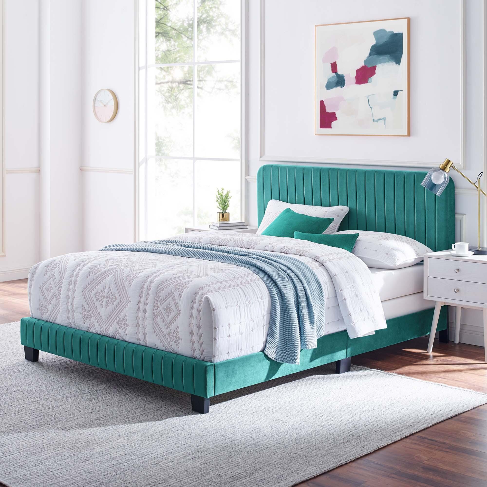Click here for Modway Celine Full Channel Tufted Bed  Teal prices