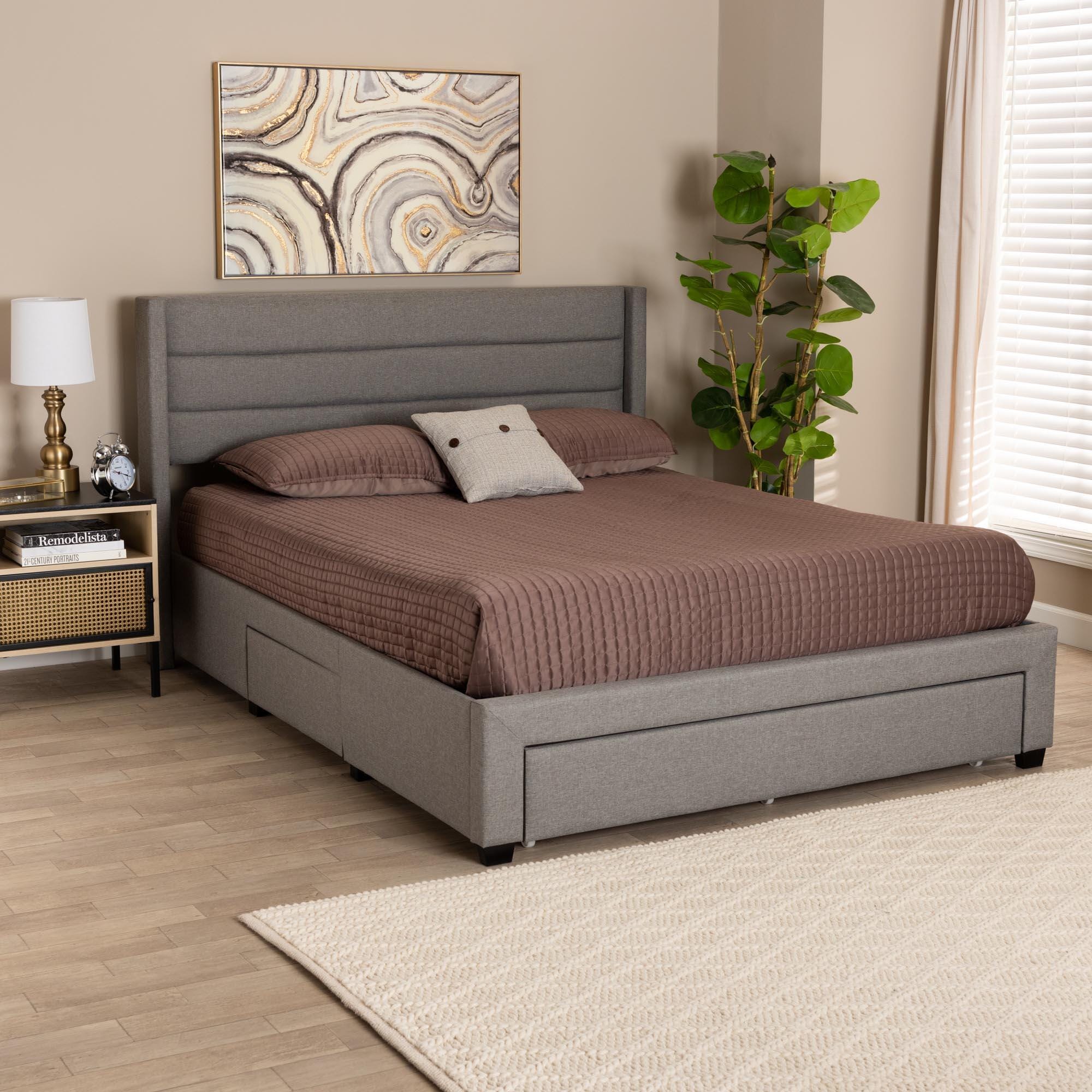 Baxton Studio Braylon Queen Panel Platform Bed with 3 Storage Drawers ...