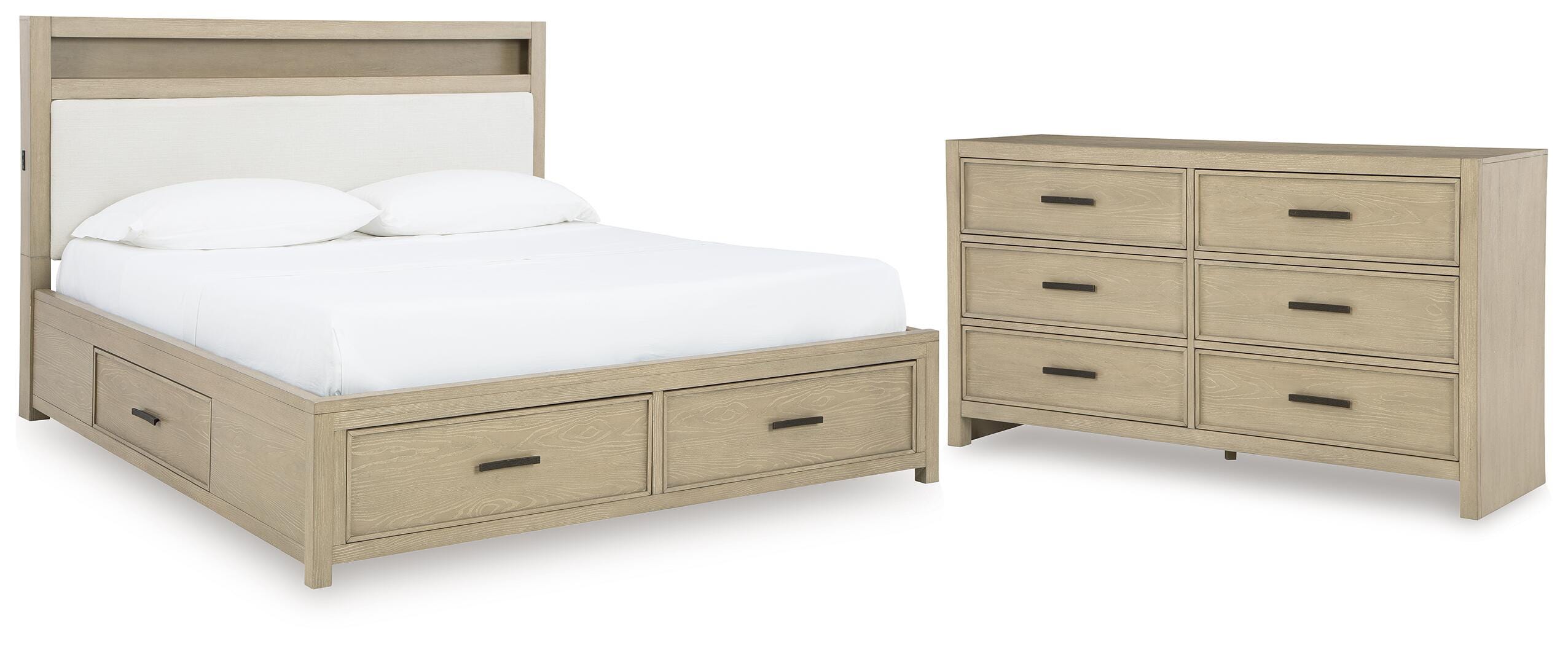 Click here for Calmoro King Bookcase Bed with Dresser  Gray prices