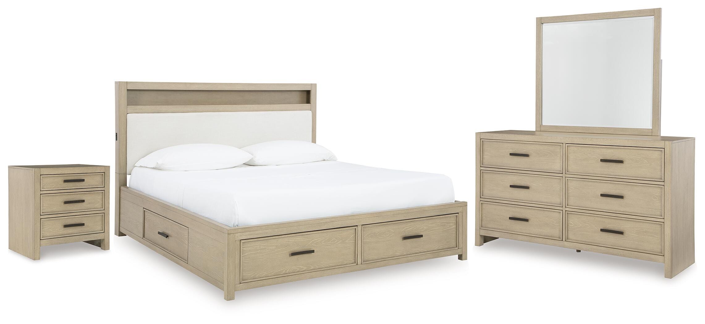 Click here for Calmoro Queen Bookcase Bed with Mirrored Dresser a... prices