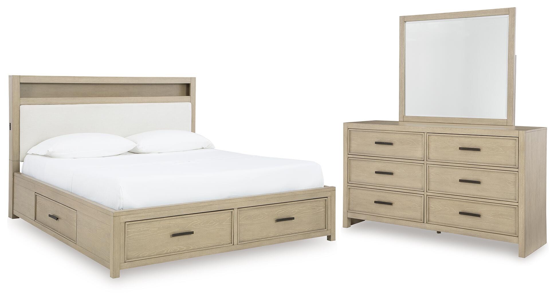 Click here for Calmoro Queen Bookcase Bed with Mirrored Dresser... prices