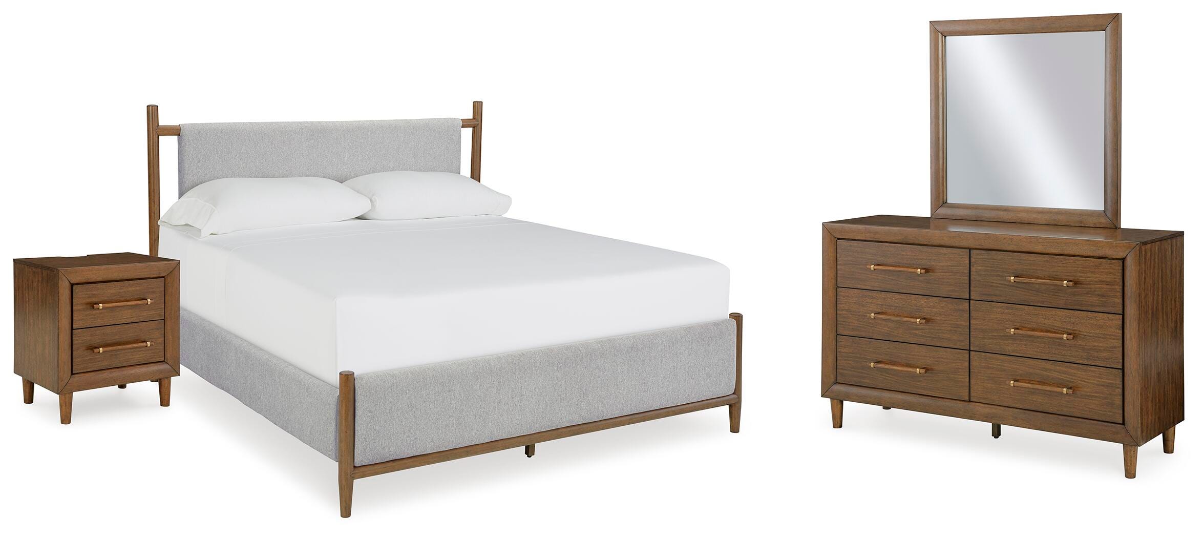 Click here for Lyncott Queen Upholstered Bed with Mirrored Dresse... prices