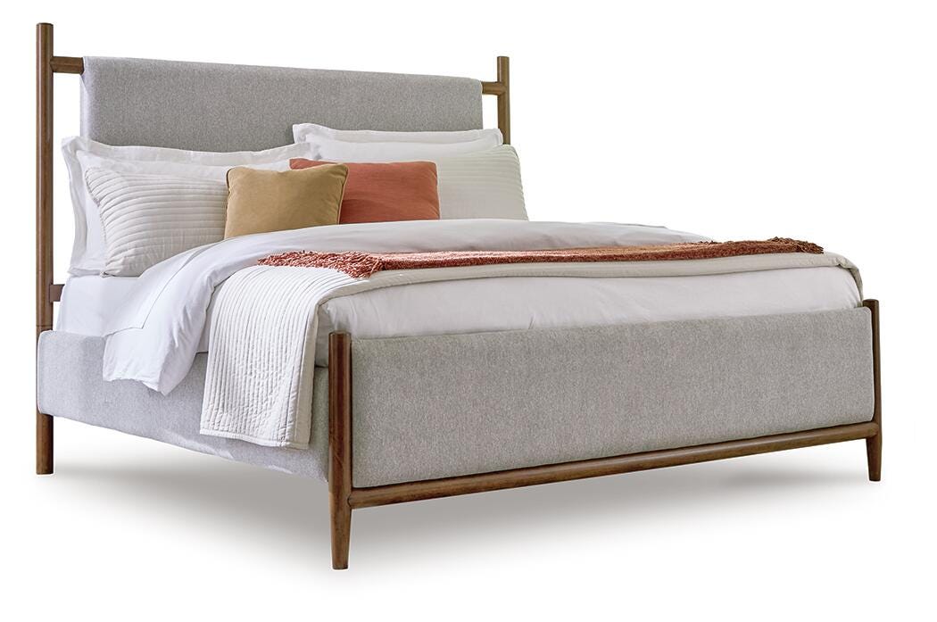 Click here for Lyncott Queen Upholstered Panel Bed  Brown prices