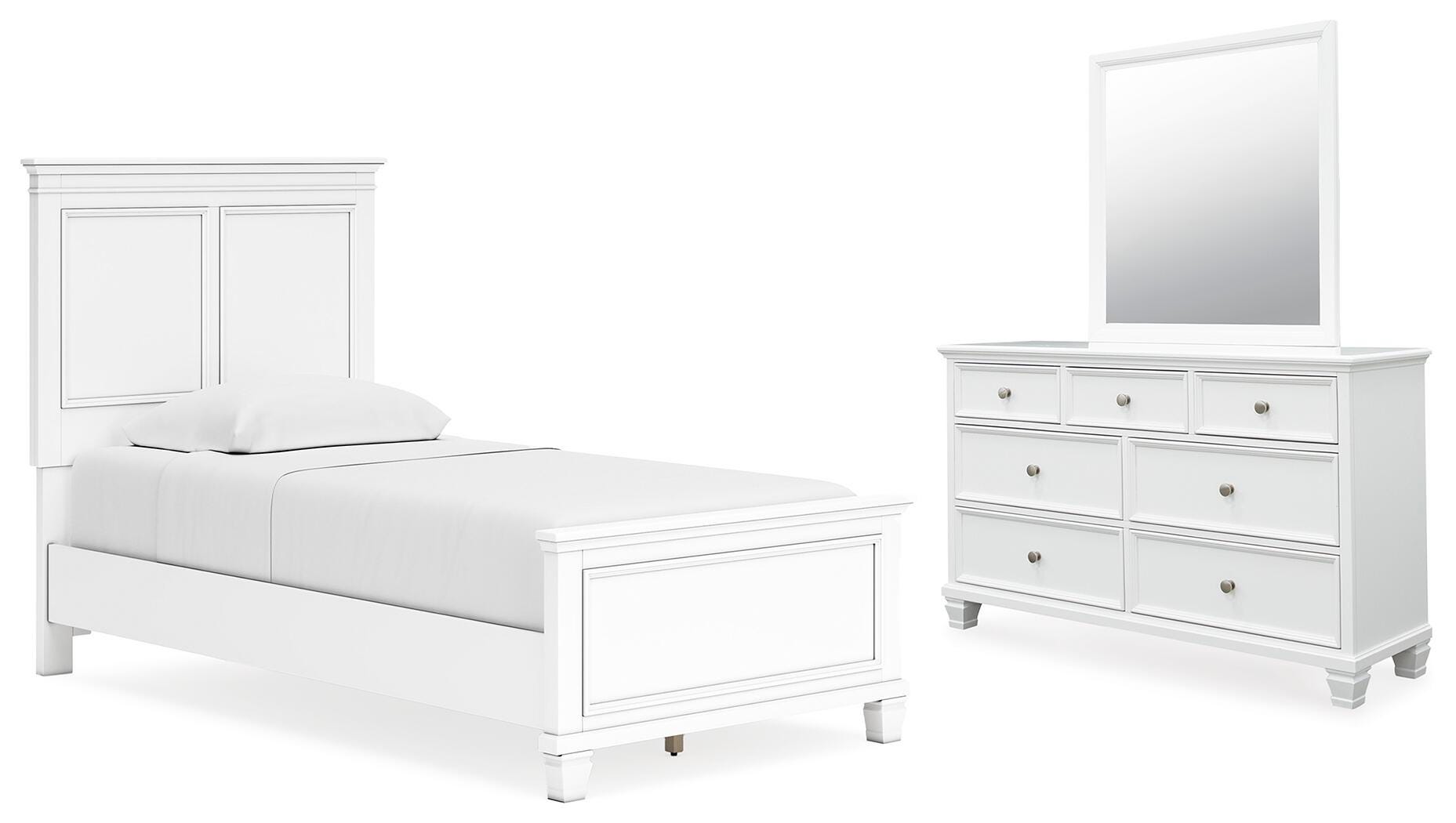 Click here for Fortman Twin Panel Bed with Mirrored Dresser  Whit... prices