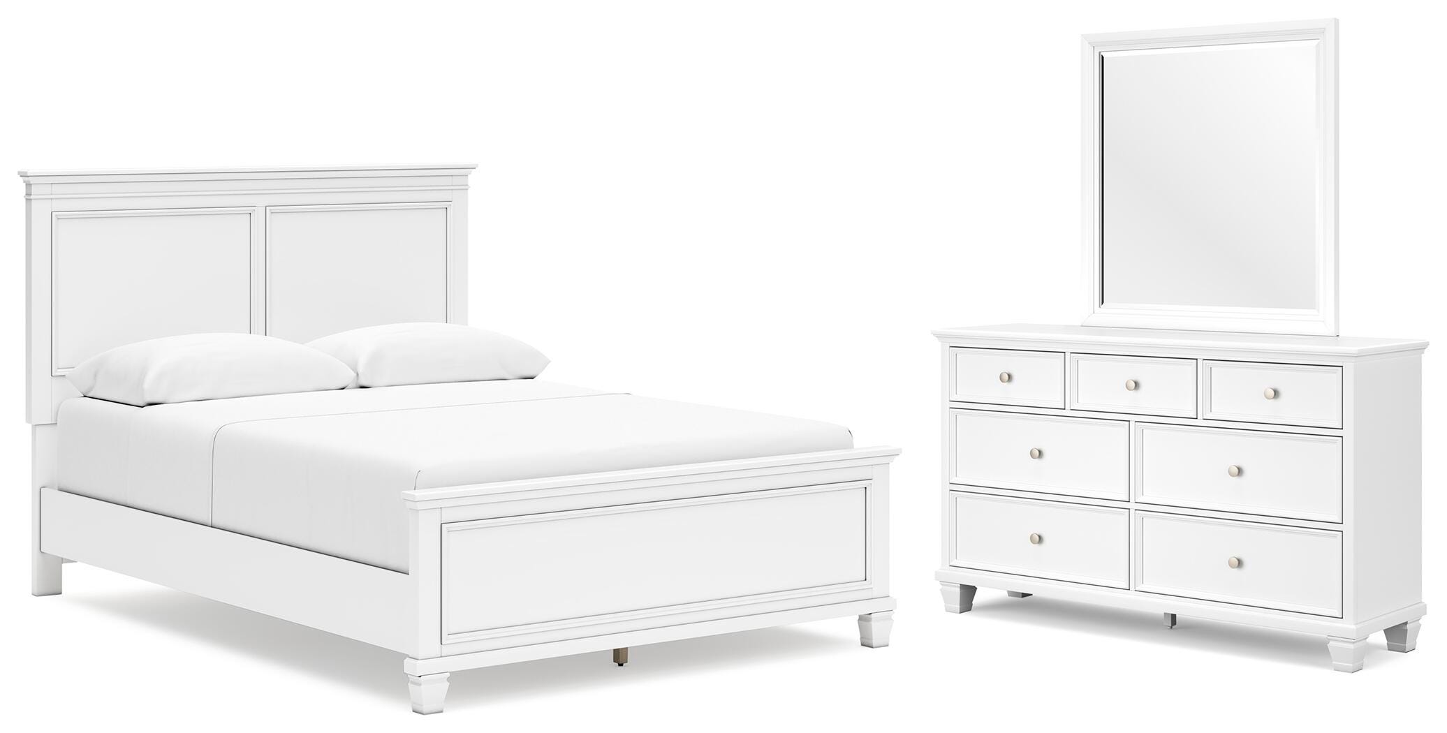 Click here for Fortman Queen Panel Bed with Mirrored Dresser  Whi... prices