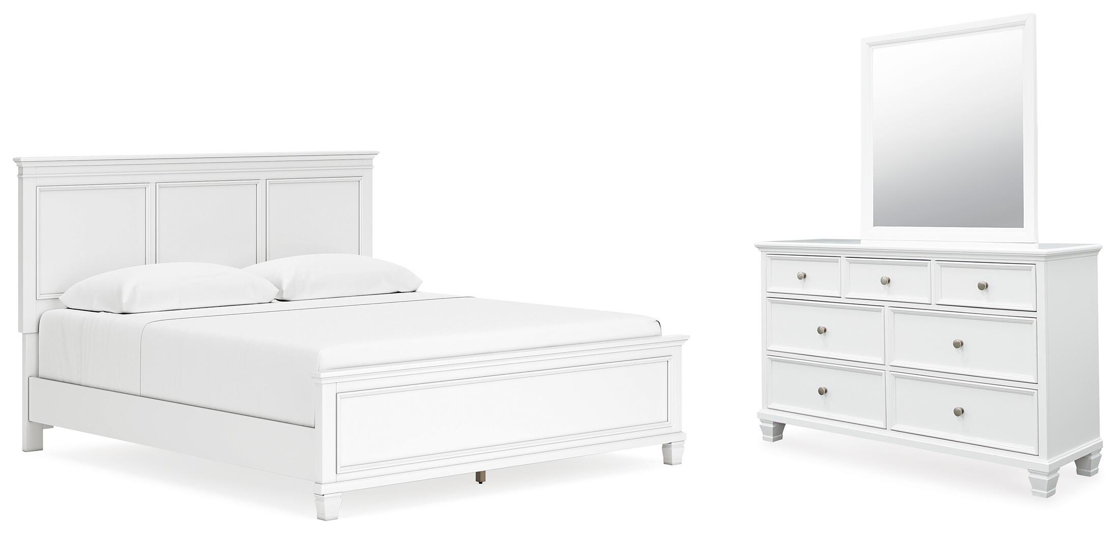 Click here for Fortman King Panel Bed with Mirrored Dresser  Whit... prices