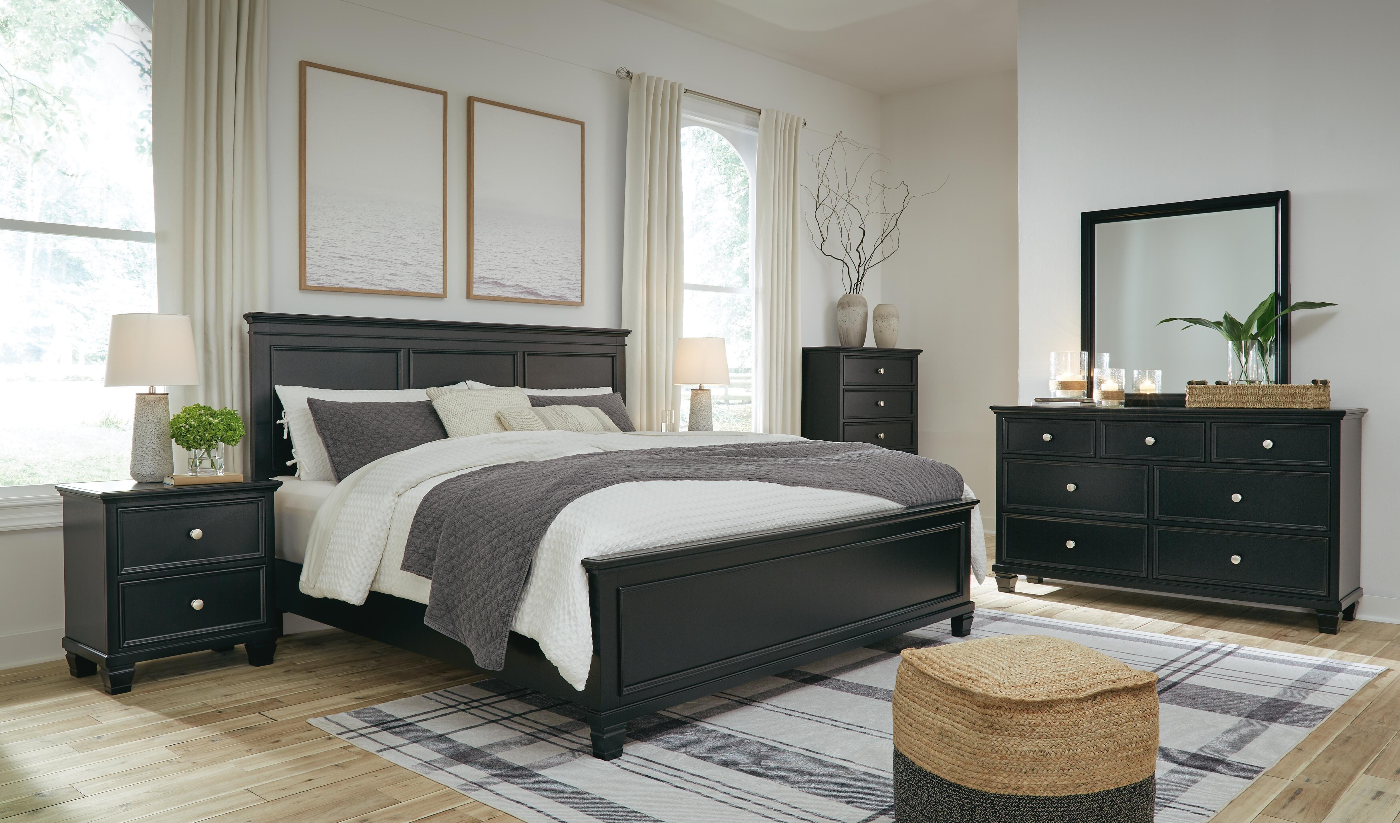 Click here for Lanolee King Panel Bed with Mirrored Dresser  Ches... prices