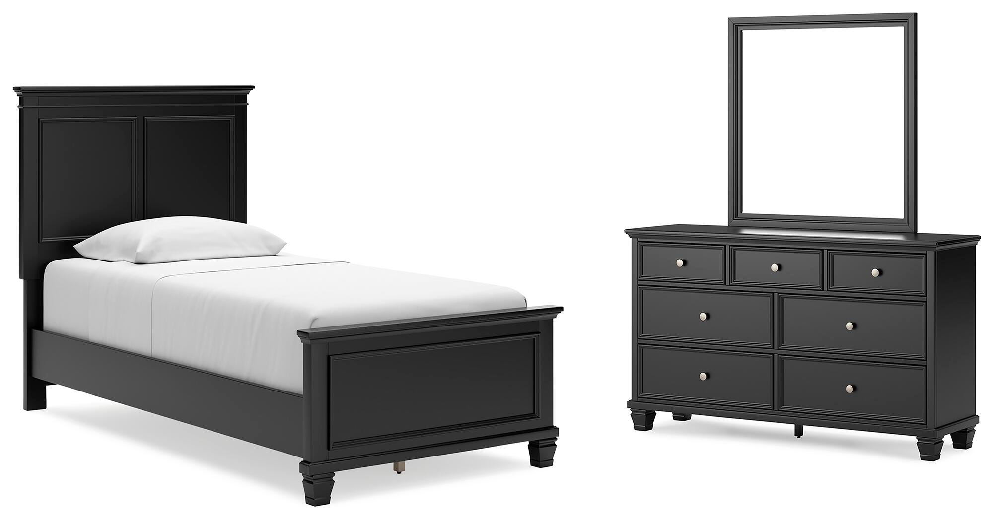 Click here for Lanolee Twin Panel Bed with Mirrored Dresser  Blac... prices