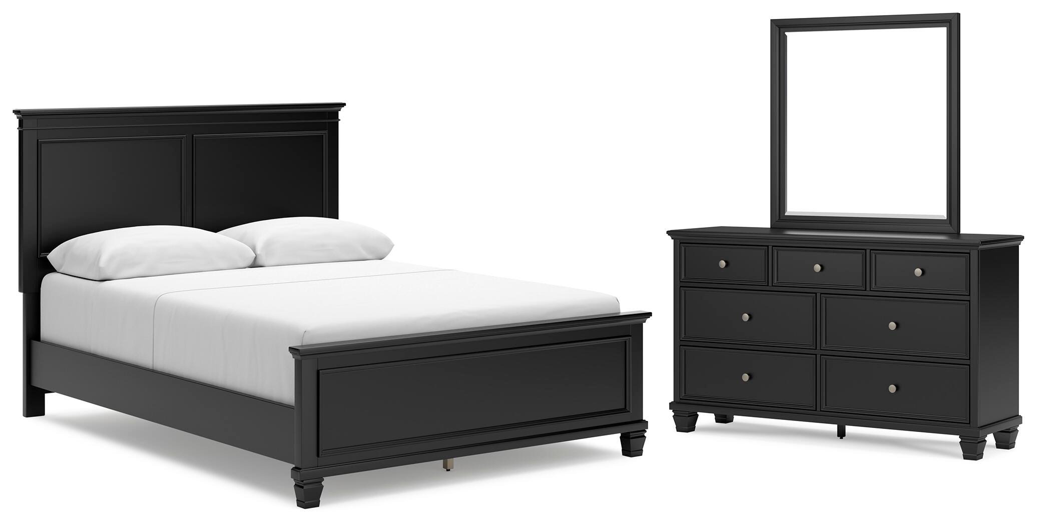 Click here for Lanolee Queen Panel Bed with Mirrored Dresser  Bla... prices