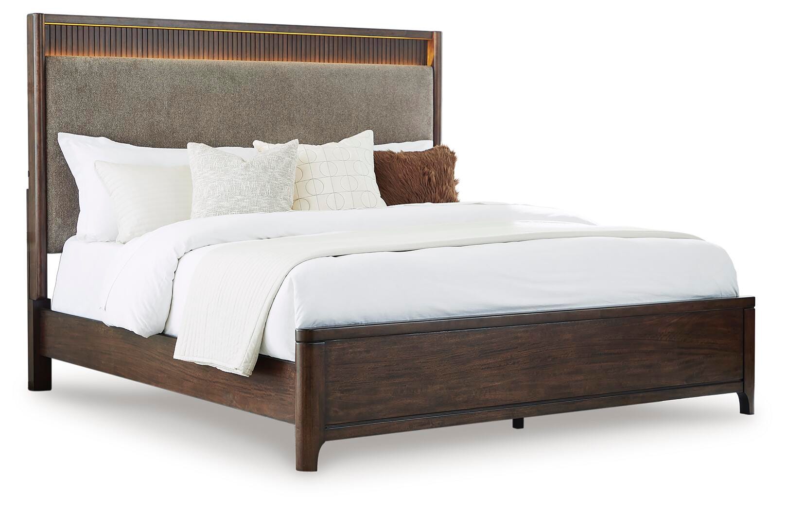 Click here for Korestone Queen Upholstered Panel Bed  Dark Brown prices