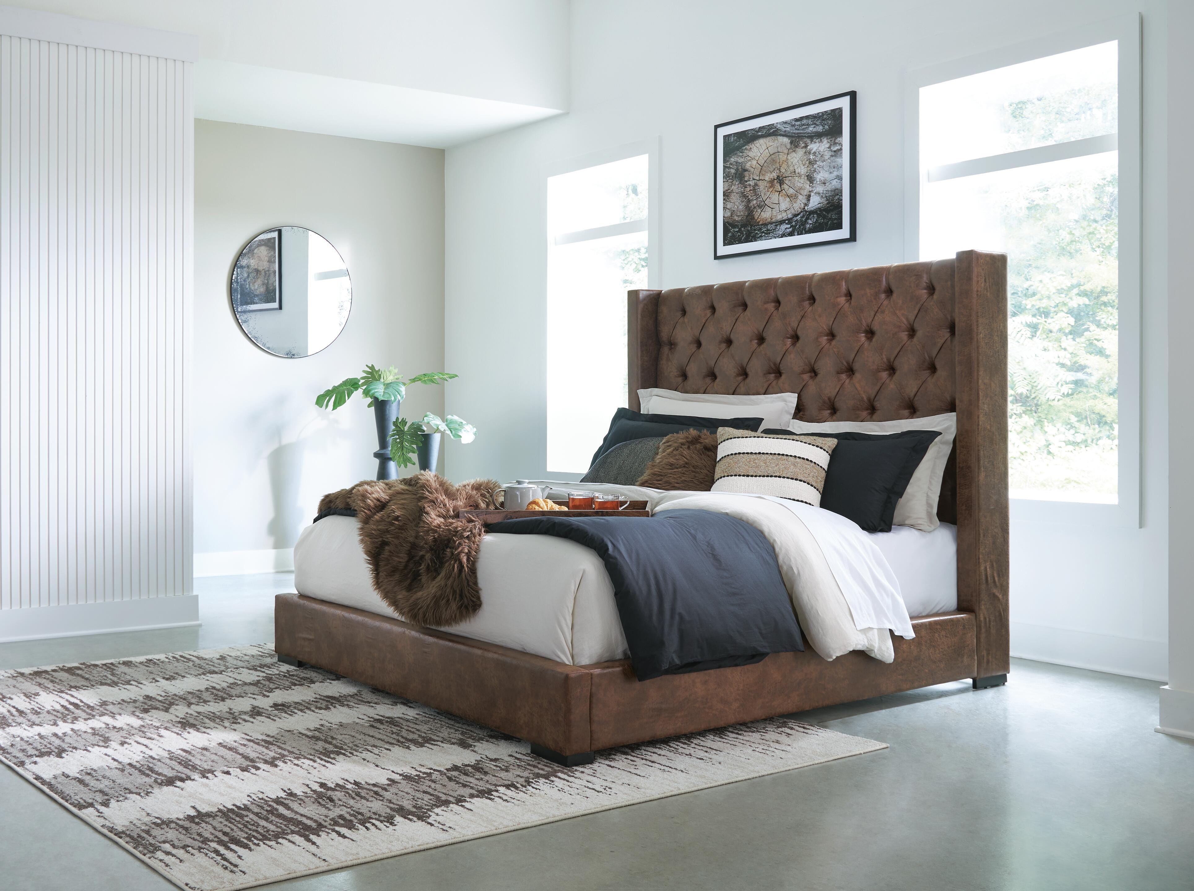 Click here for Steenlage King Faux Leather Upholstered Bed Leathe... prices