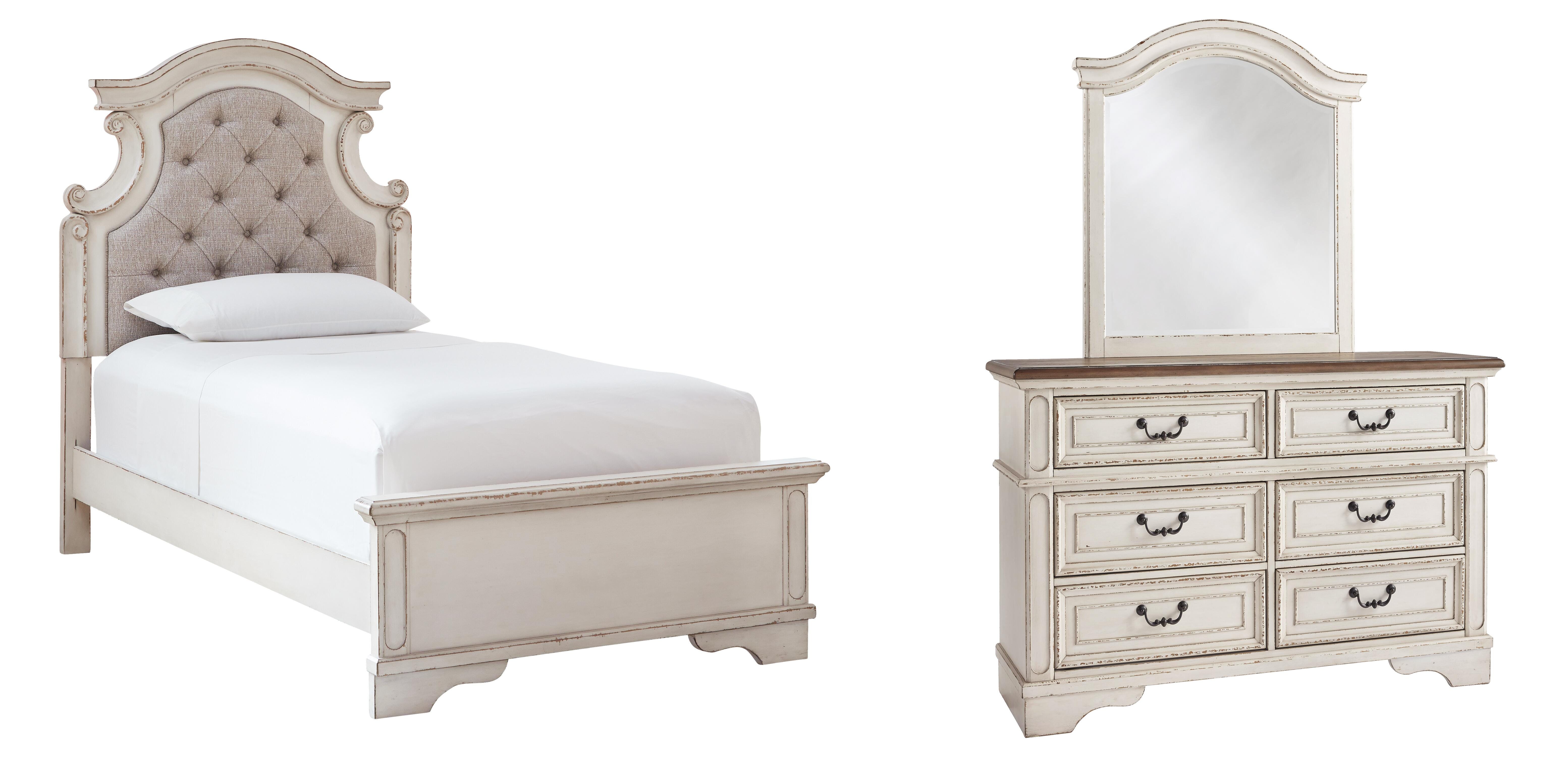 Click here for Realyn Twin Panel Bed with Mirrored Dresser  Chipp... prices