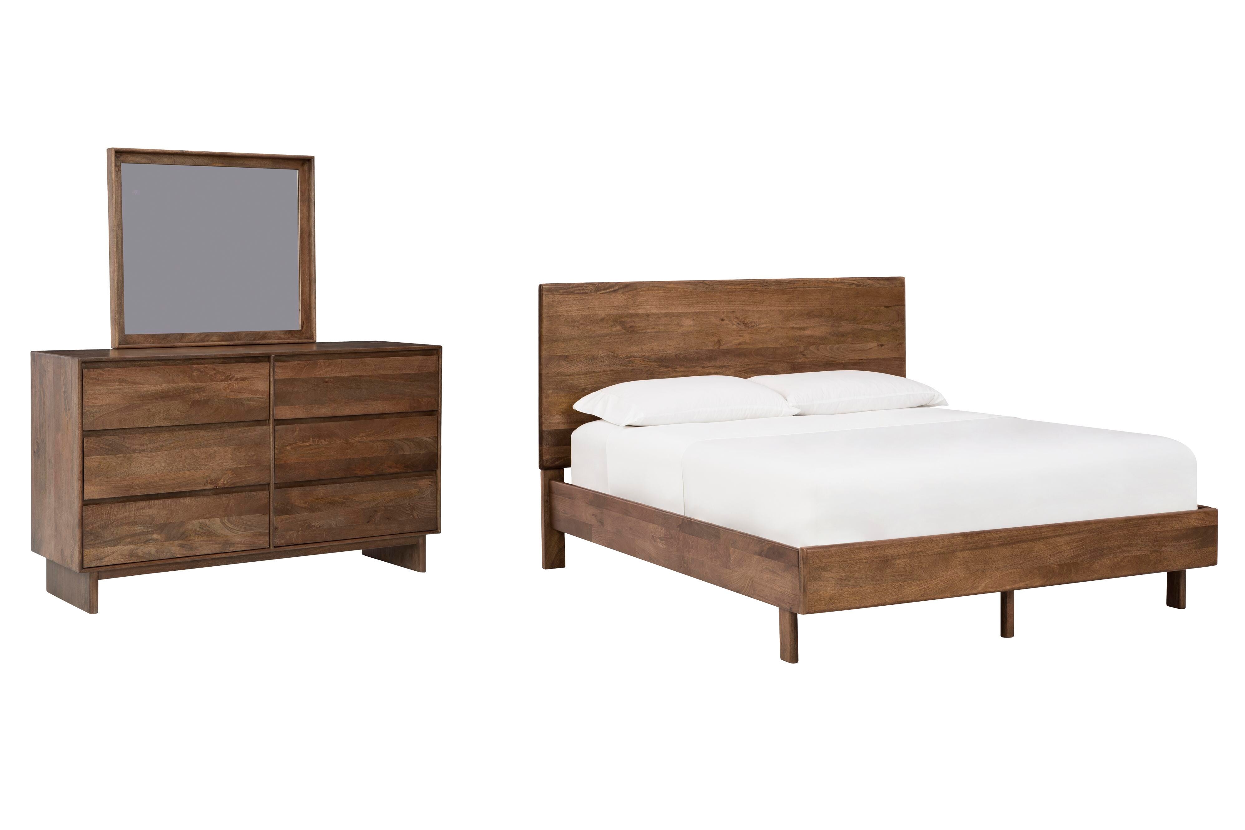 Click here for Isanti King Panel Bed with Mirrored Dresser  Light... prices