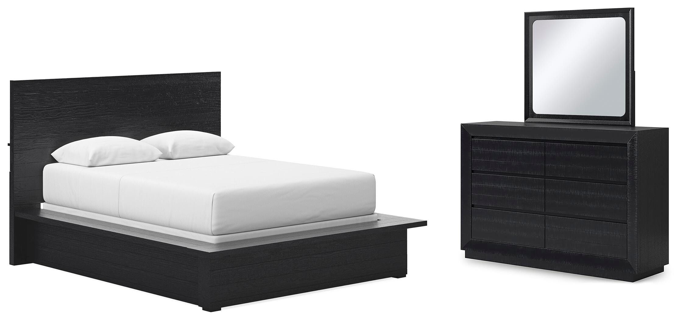 Click here for Londer Queen Panel Bed with Mirrored Dresser  Blac... prices