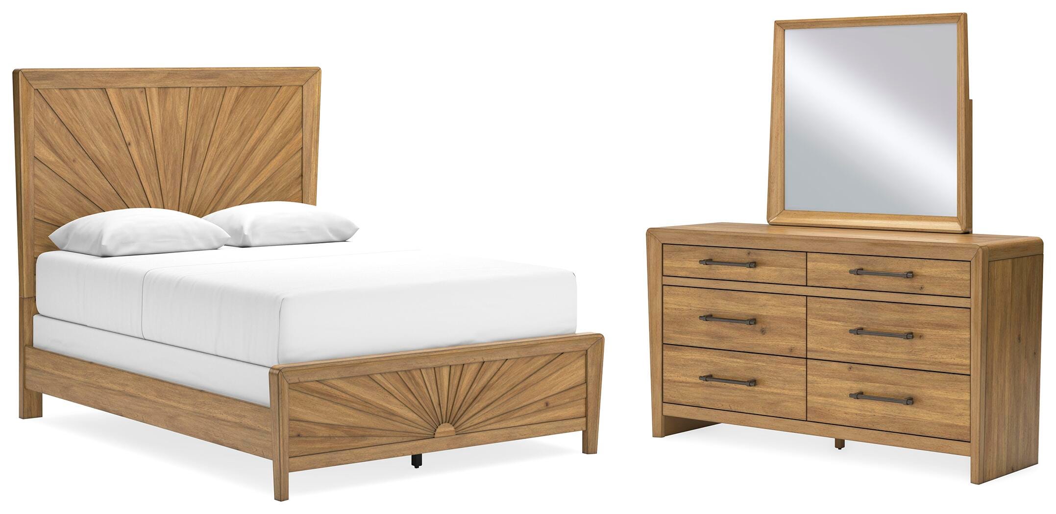 Click here for Takston Queen Panel Bed with Mirrored Dresser  Lig... prices