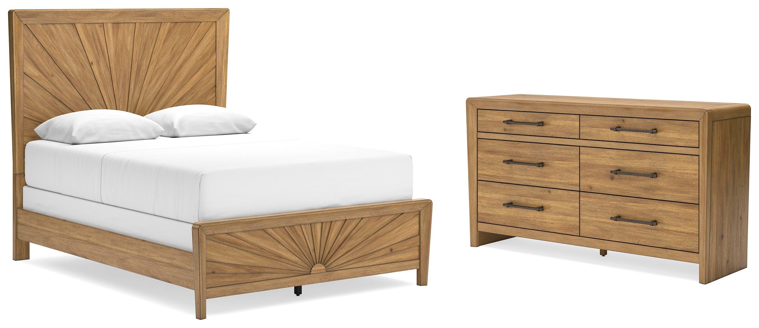 Click here for Takston Queen Panel Bed with Dresser  Light Brown prices