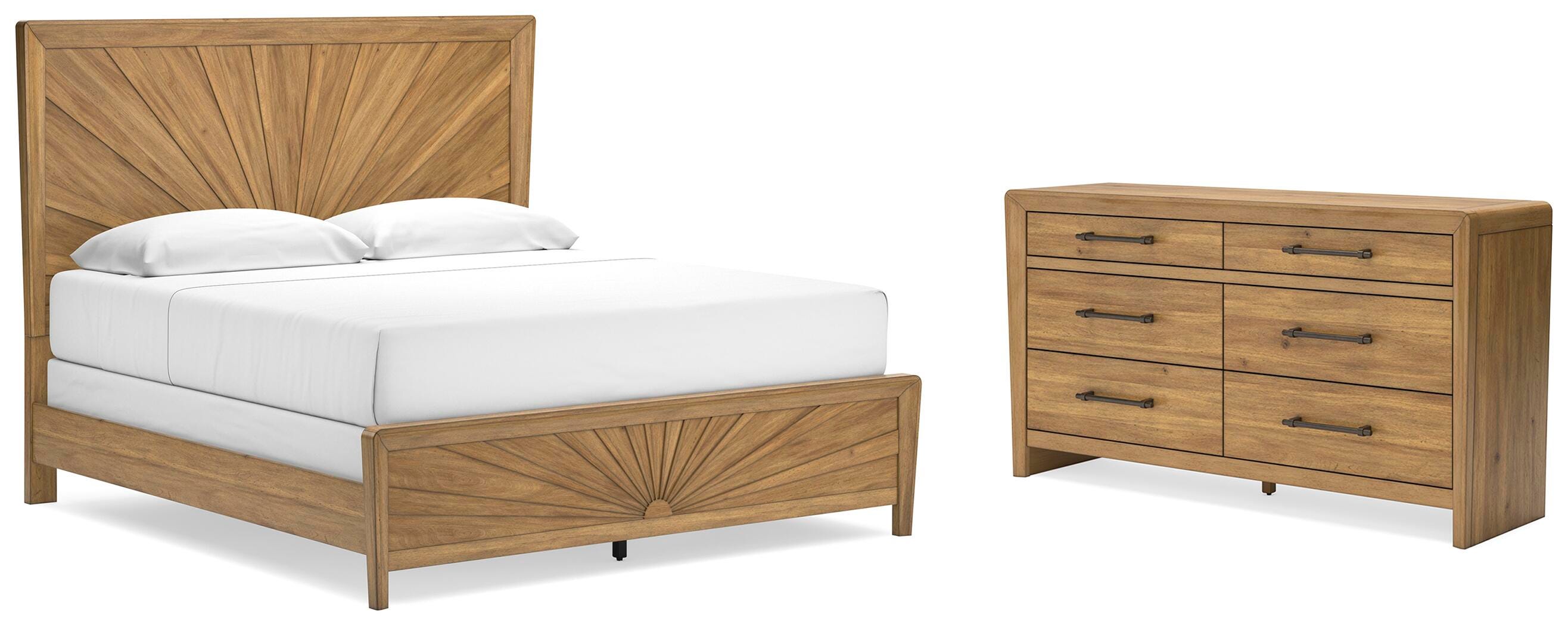 Click here for Takston King Panel Bed with Dresser  Light Brown prices