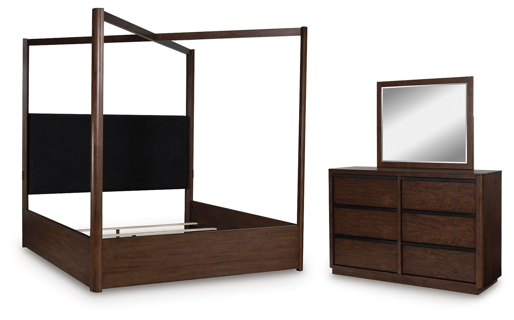 Click here for Kendamor Queen Canopy Bed with Mirrored Dresser  D... prices