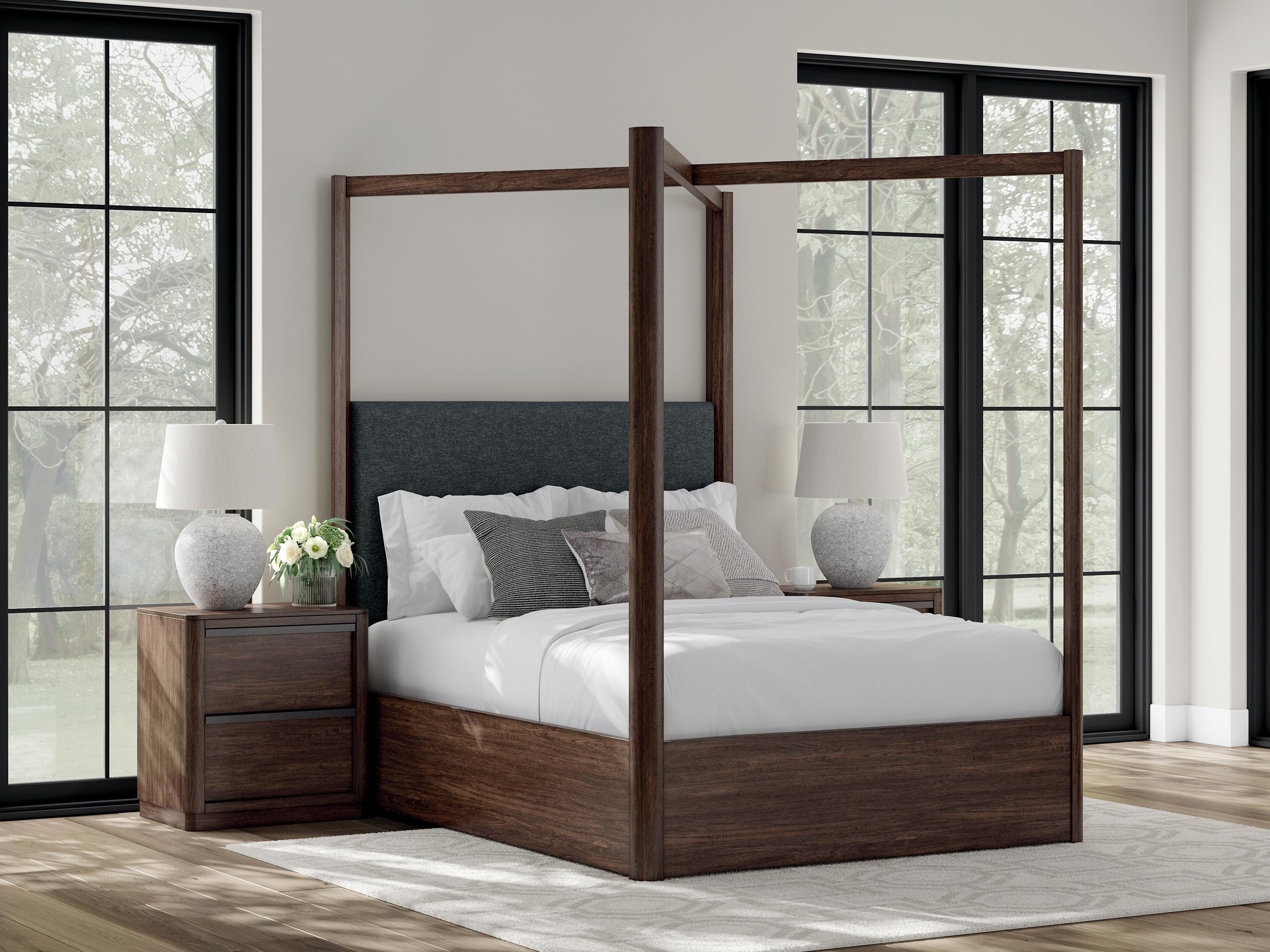 Click here for Kendamor Queen Canopy Bed  Dark Brown prices