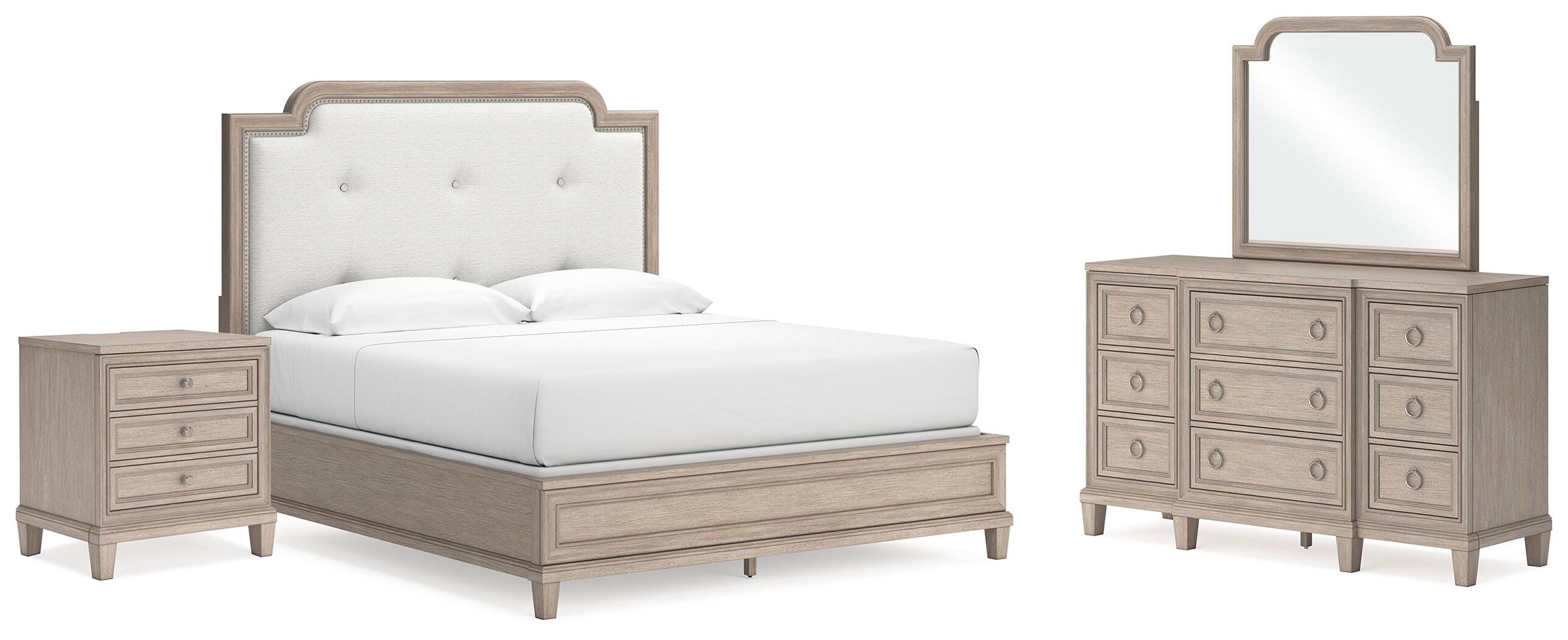Click here for Jorlaina King Upholstered Panel Bed with Mirrored... prices