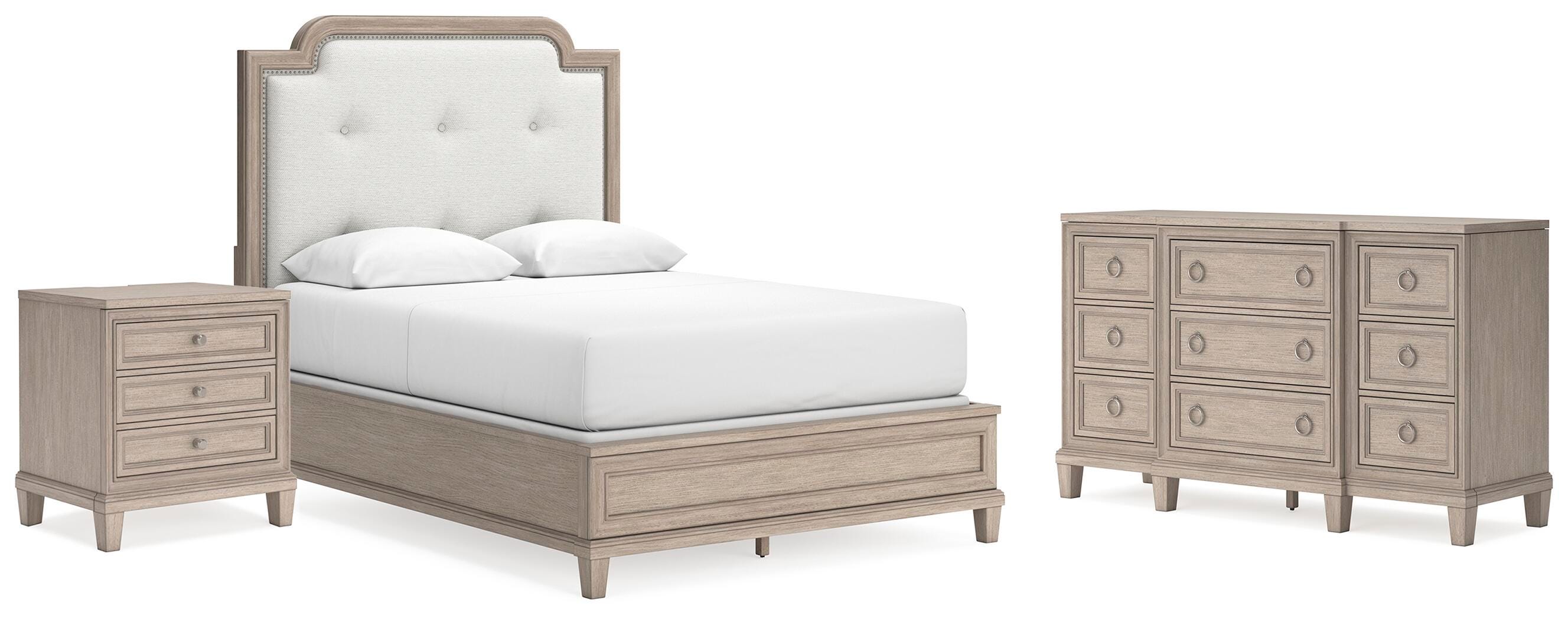 Click here for Jorlaina Queen Upholstered Panel Bed with Dresser... prices