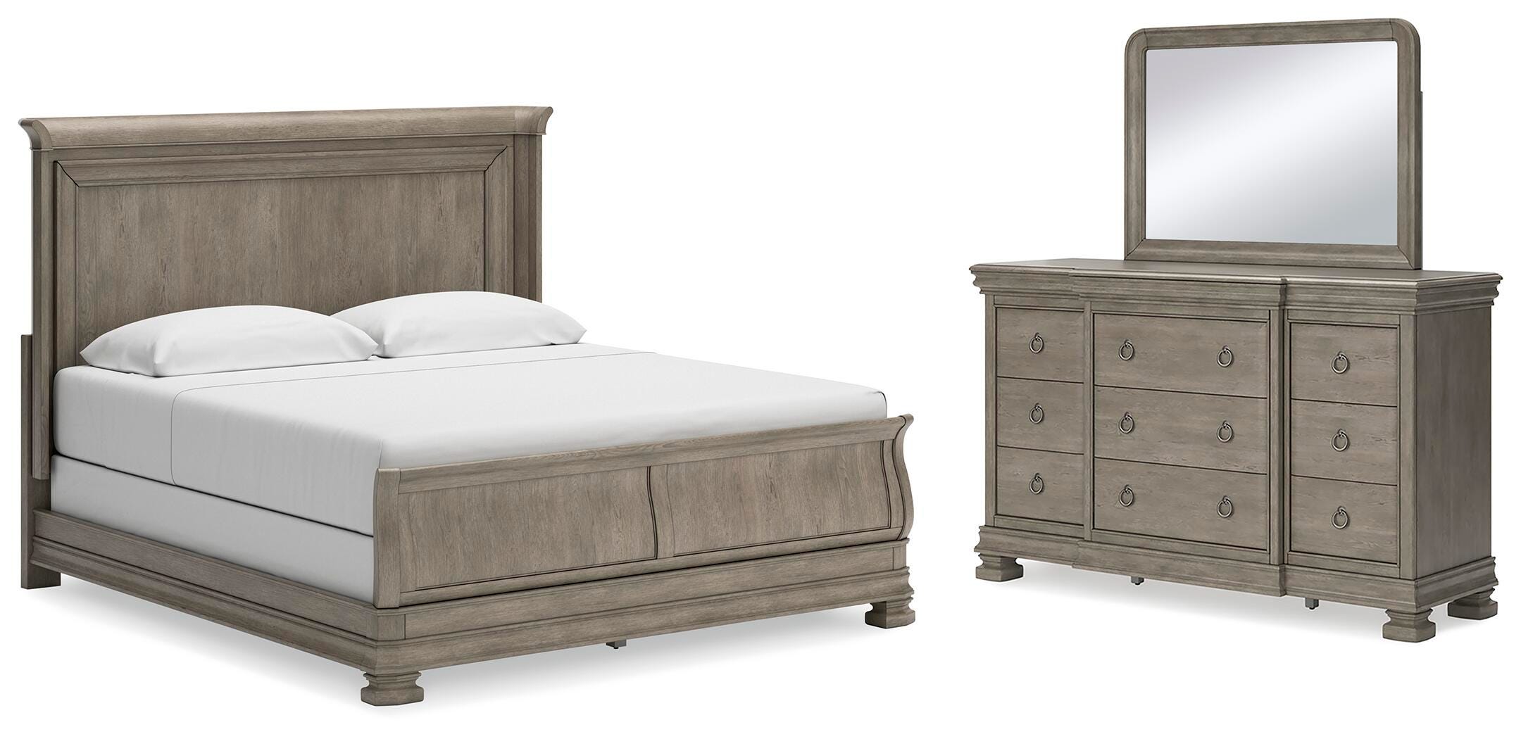Click here for Lexorne King Sleigh Bed with Mirrored Dresser  Gra... prices