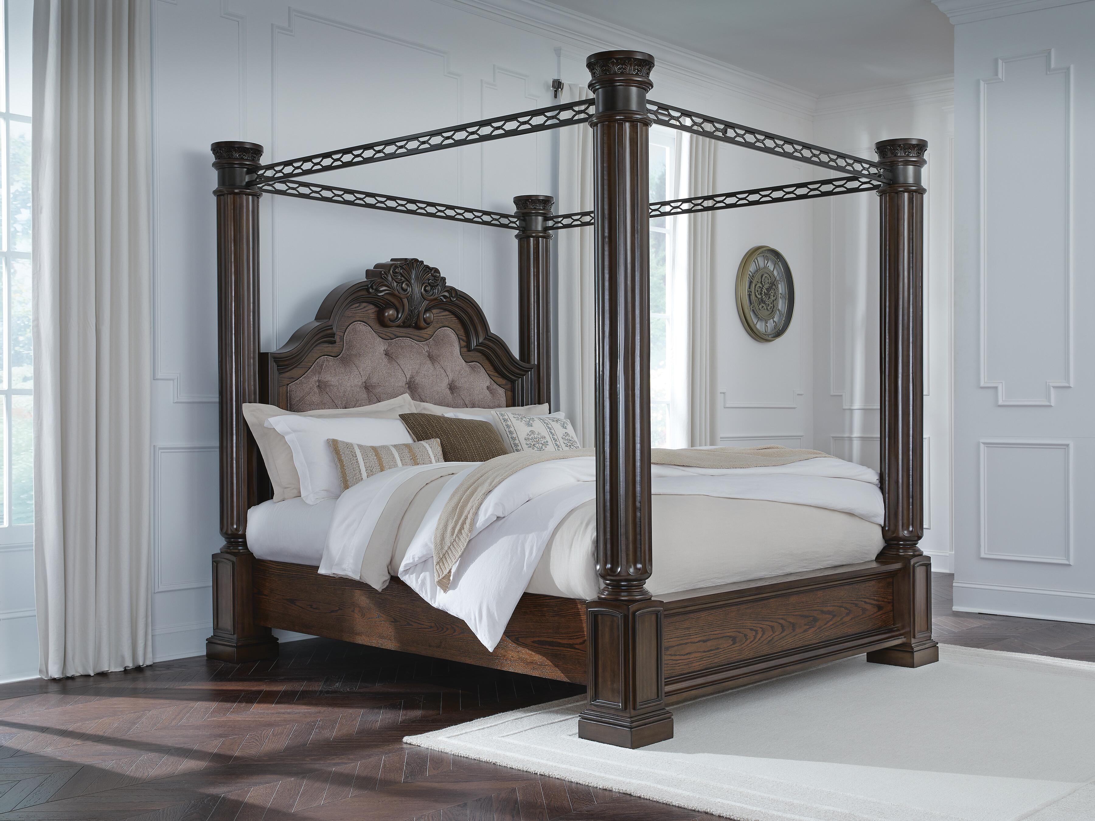 Click here for Maylee Queen Canopy Bed  Dark Brown prices