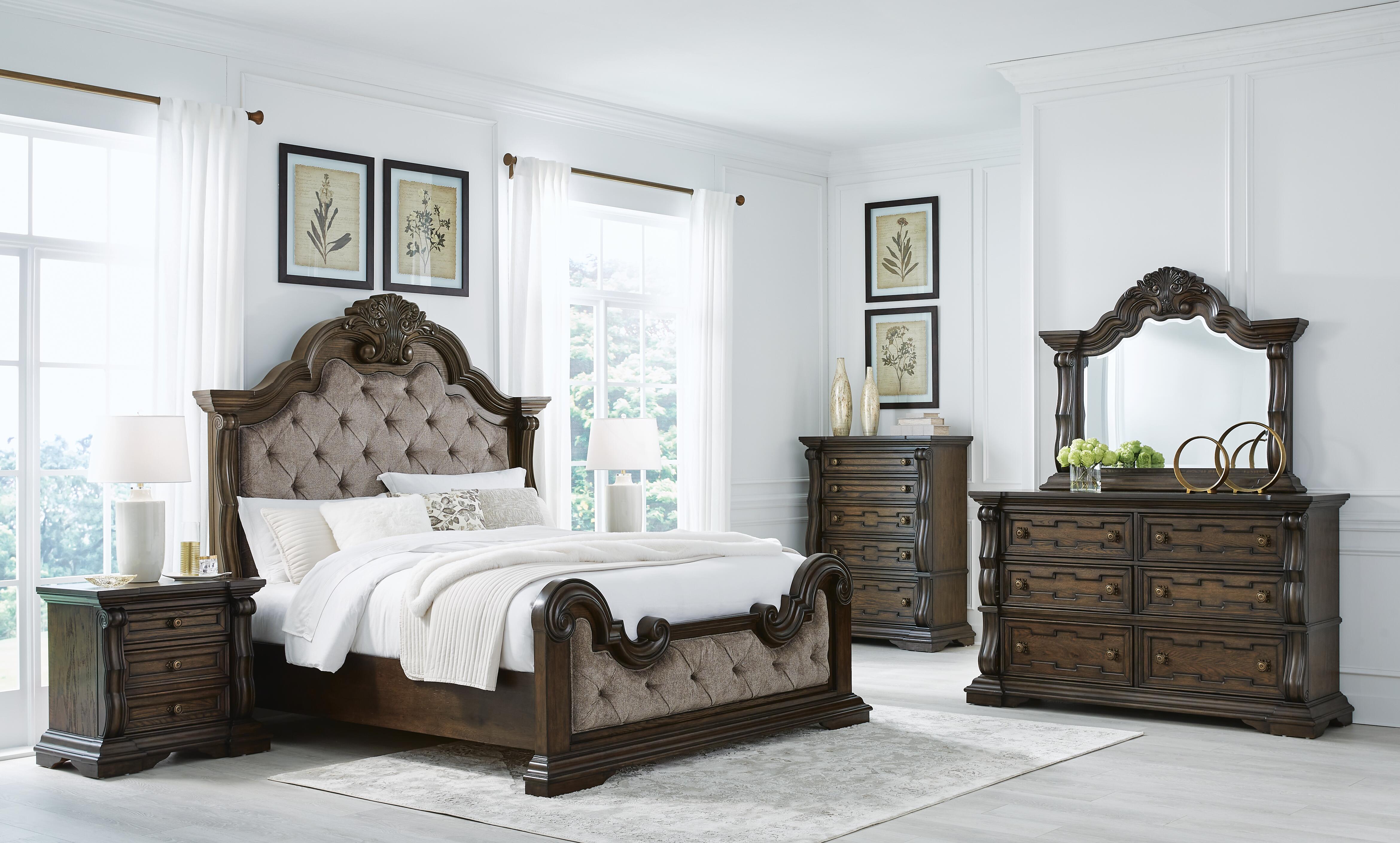 Click here for Maylee Queen Upholstered Bed with Mirrored Dresser... prices
