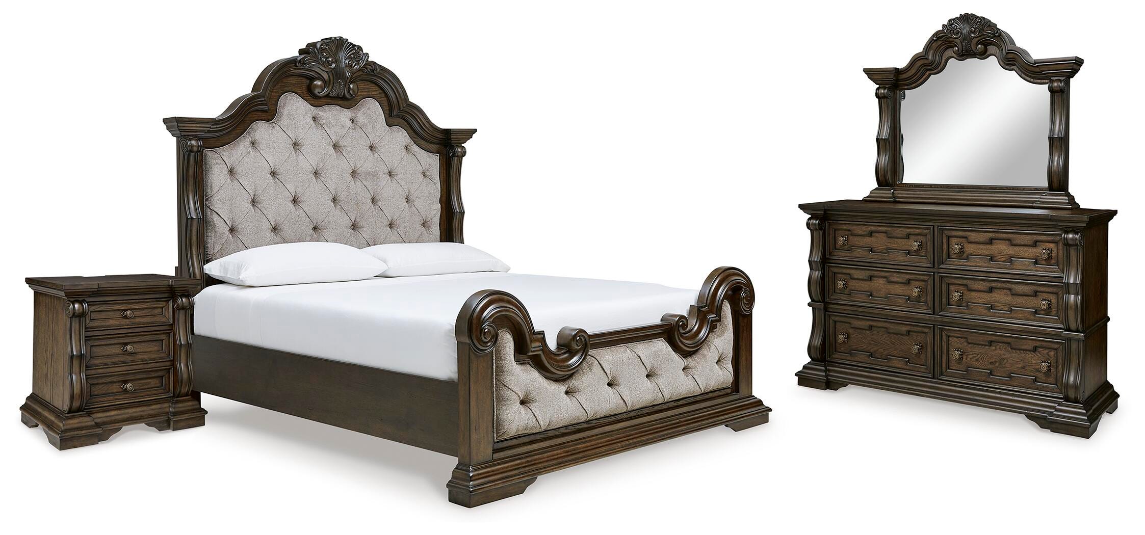 Click here for Maylee Queen Upholstered Bed with Mirrored Dresser... prices