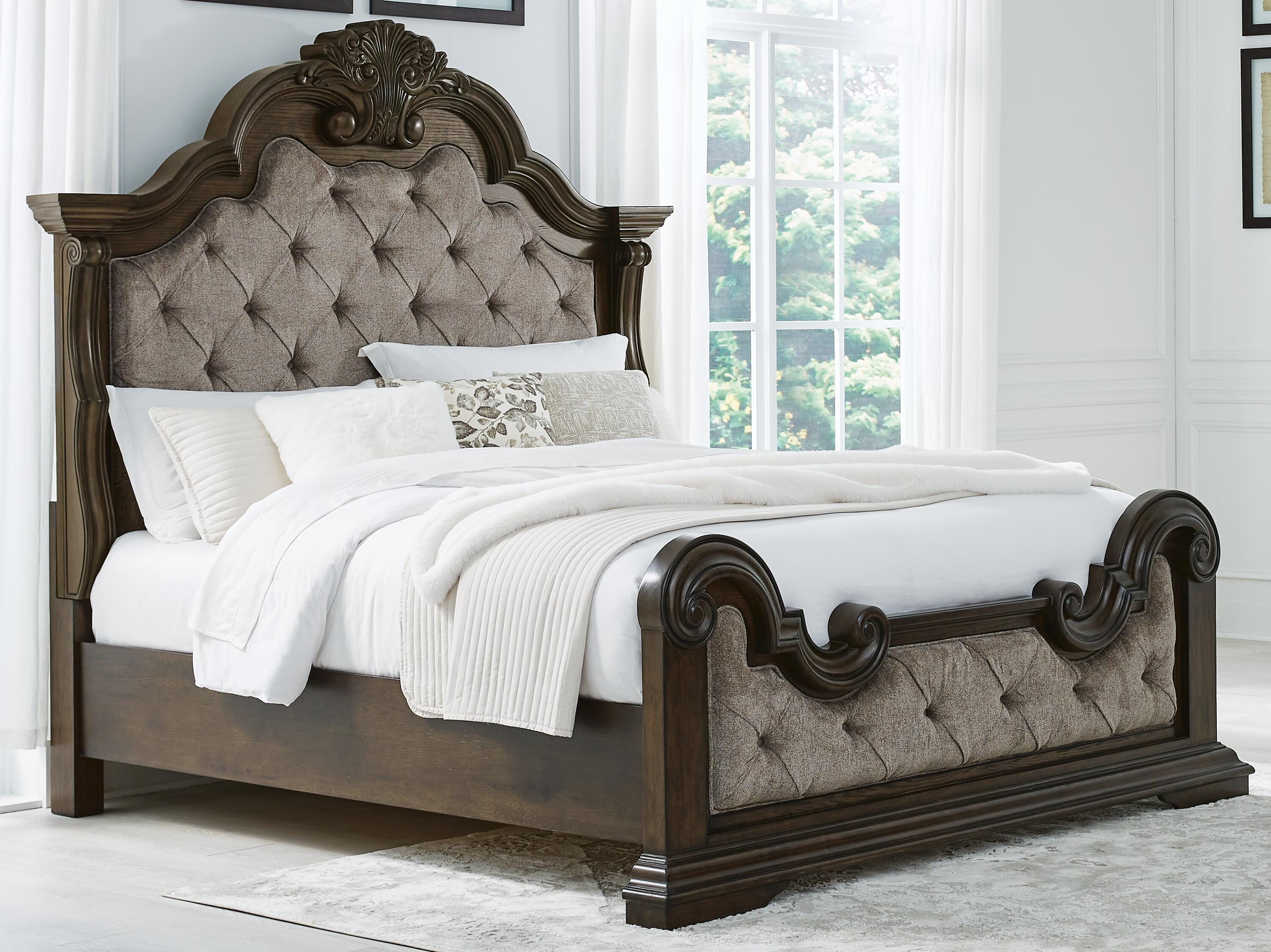 Click here for Maylee Queen Upholstered Bed  Dark Brown prices