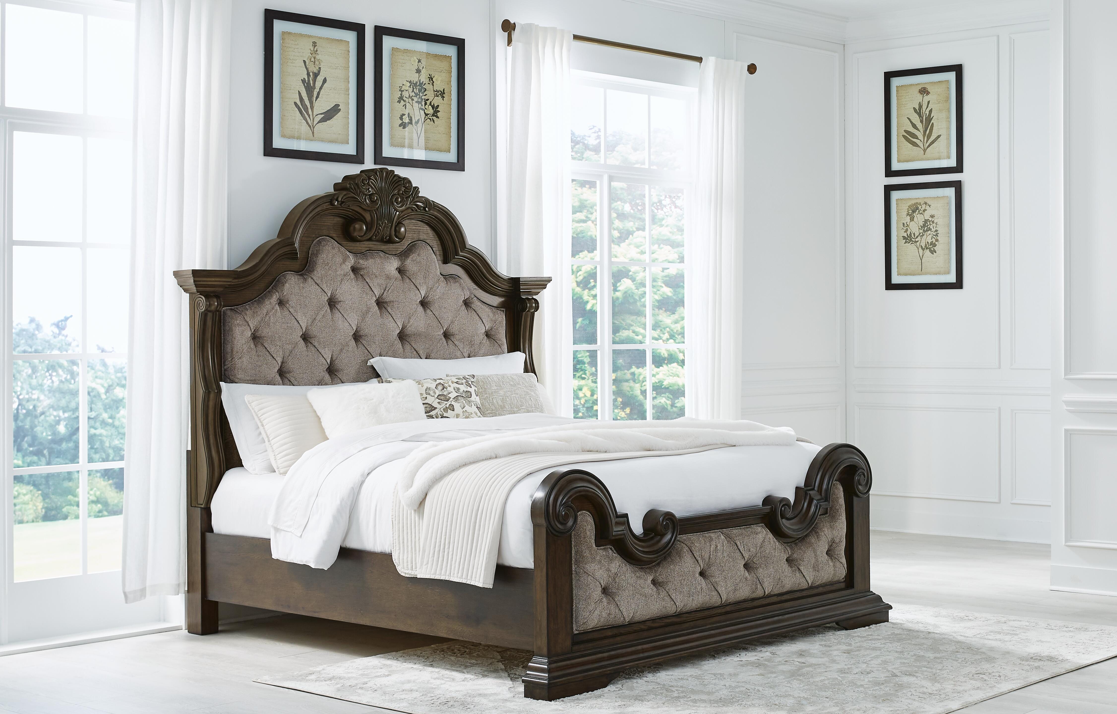 Click here for Maylee King Upholstered Bed  Dark Brown prices