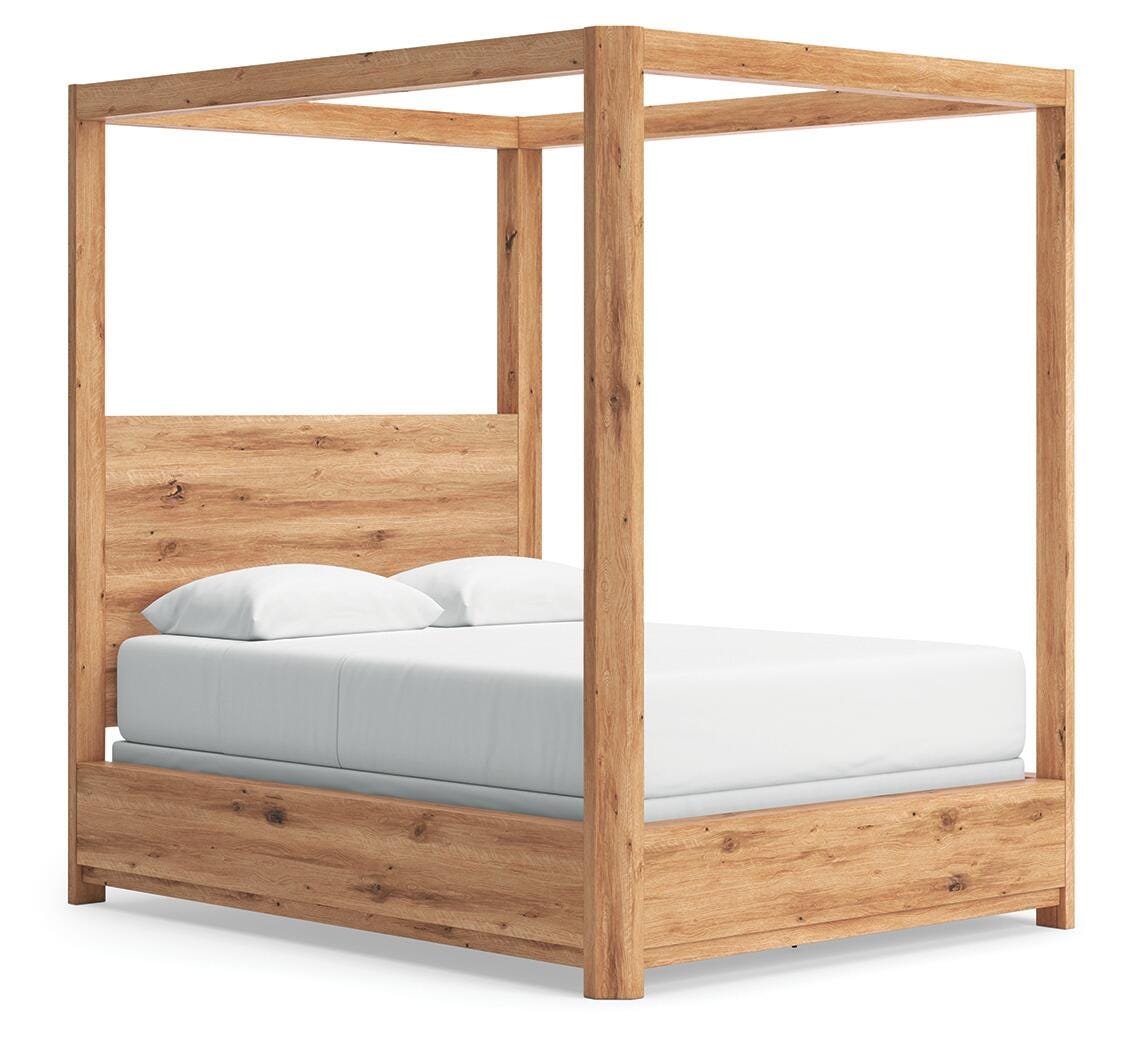 Click here for Ashley Luxe Bracken Queen Canopy Bed  Light Brown prices