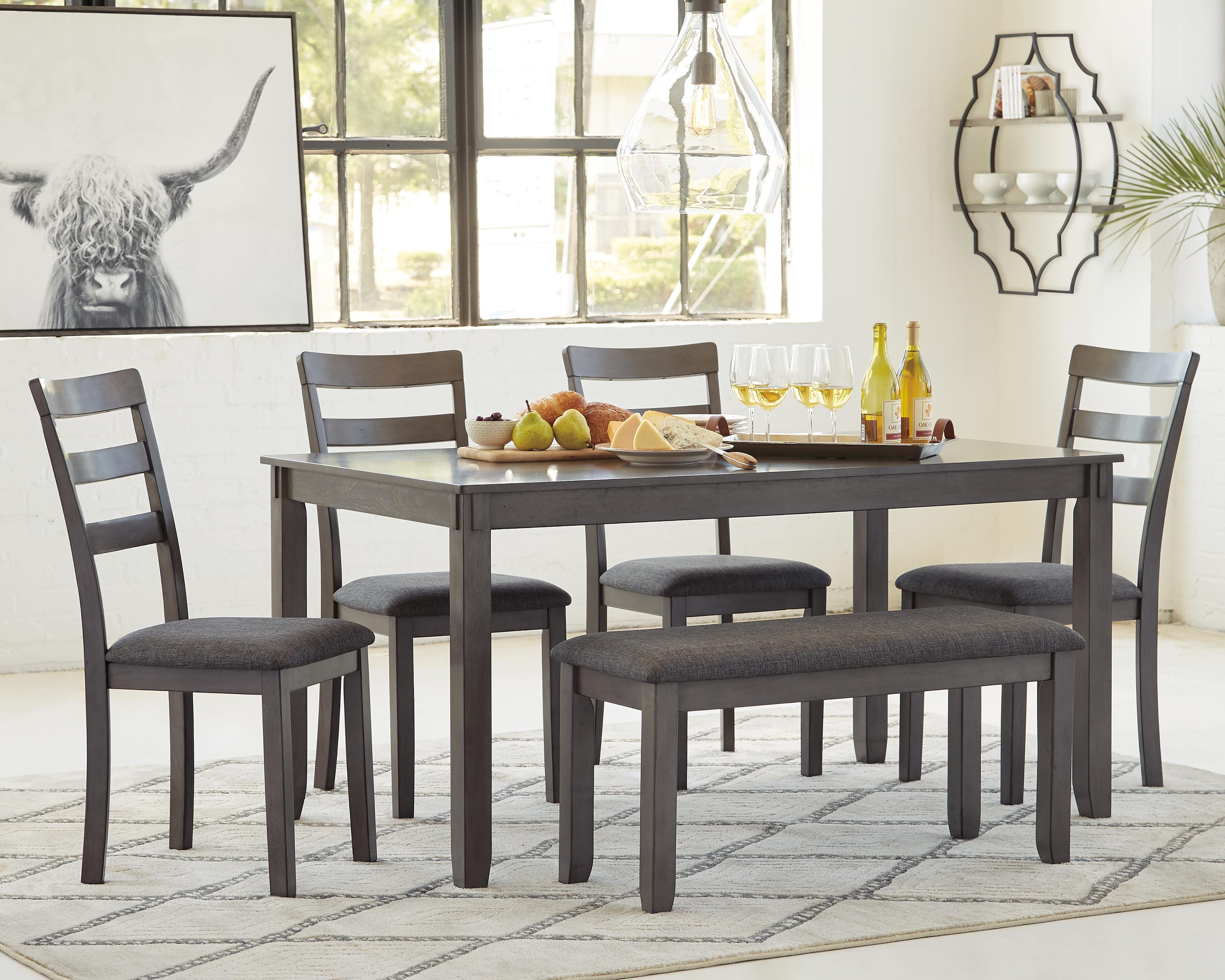 Click here for Bridson Dining Table and 4 Chairs and Bench  Gray prices