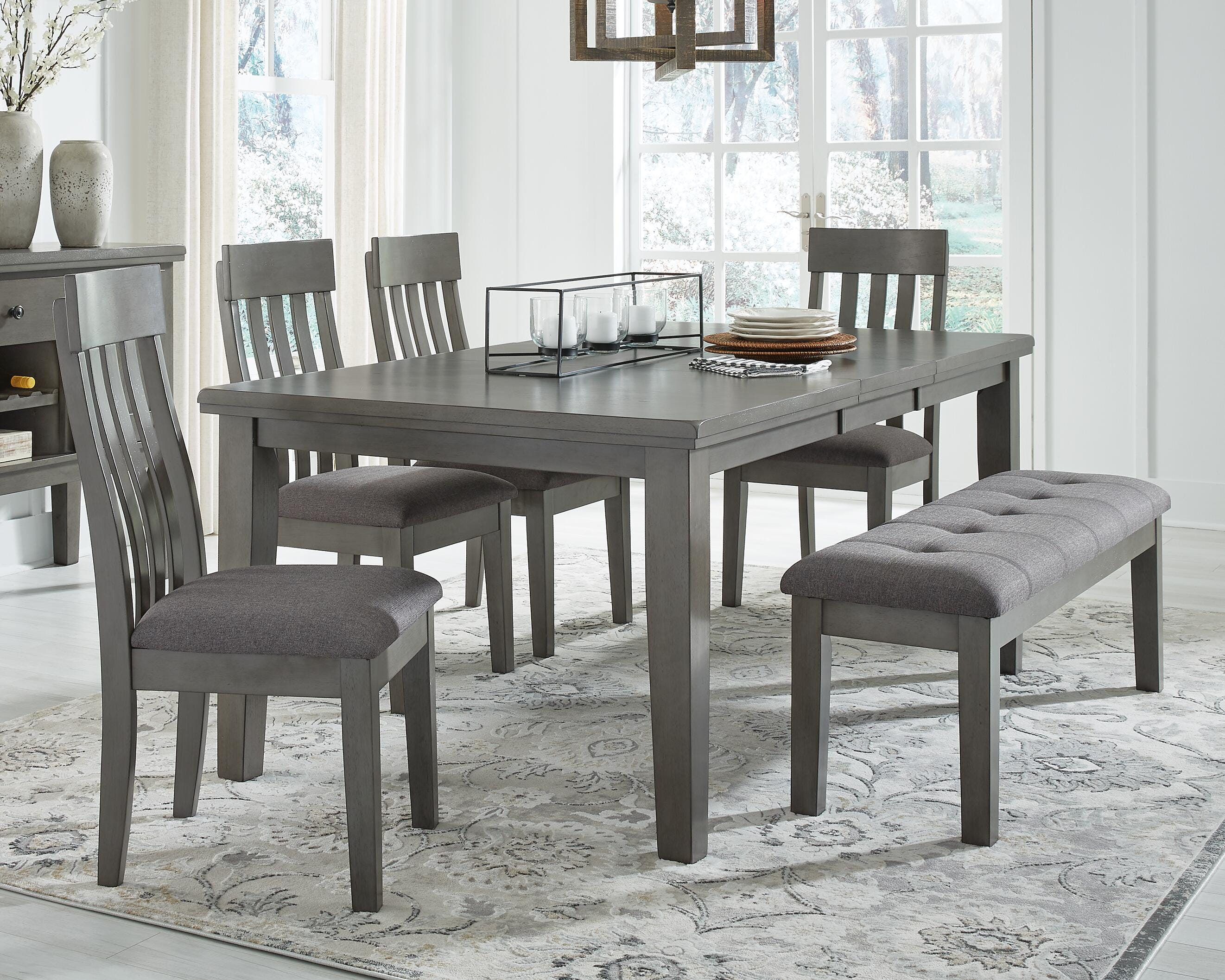 Click here for Hallanden Dining Table and 4 Chairs and Bench  Gra... prices
