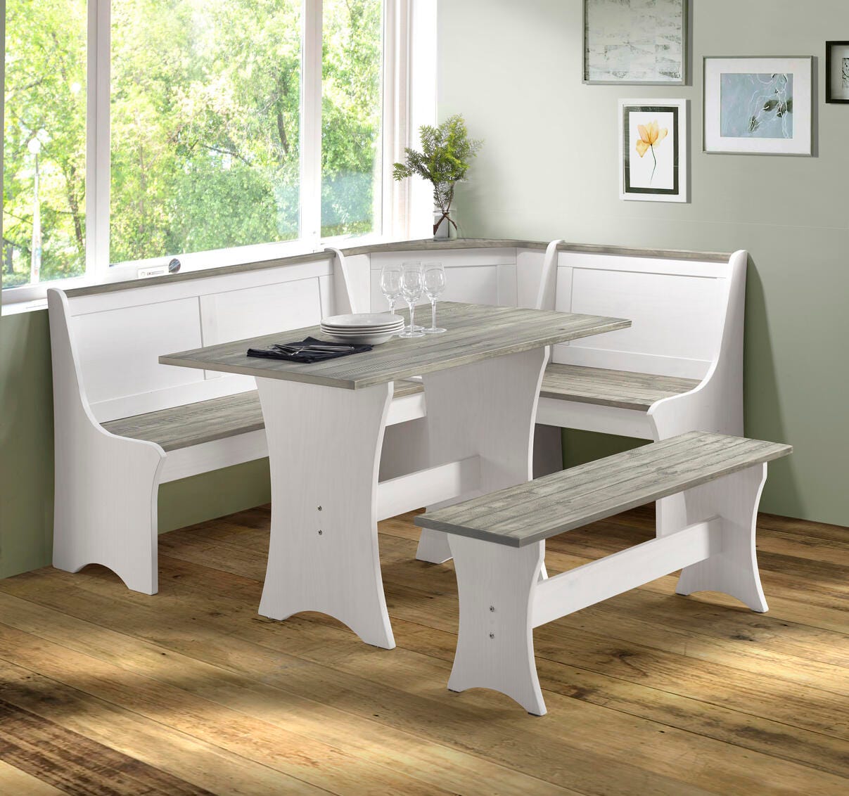 Click here for Linon Celina Corner Nook Dining Set  Graywash/Whit... prices