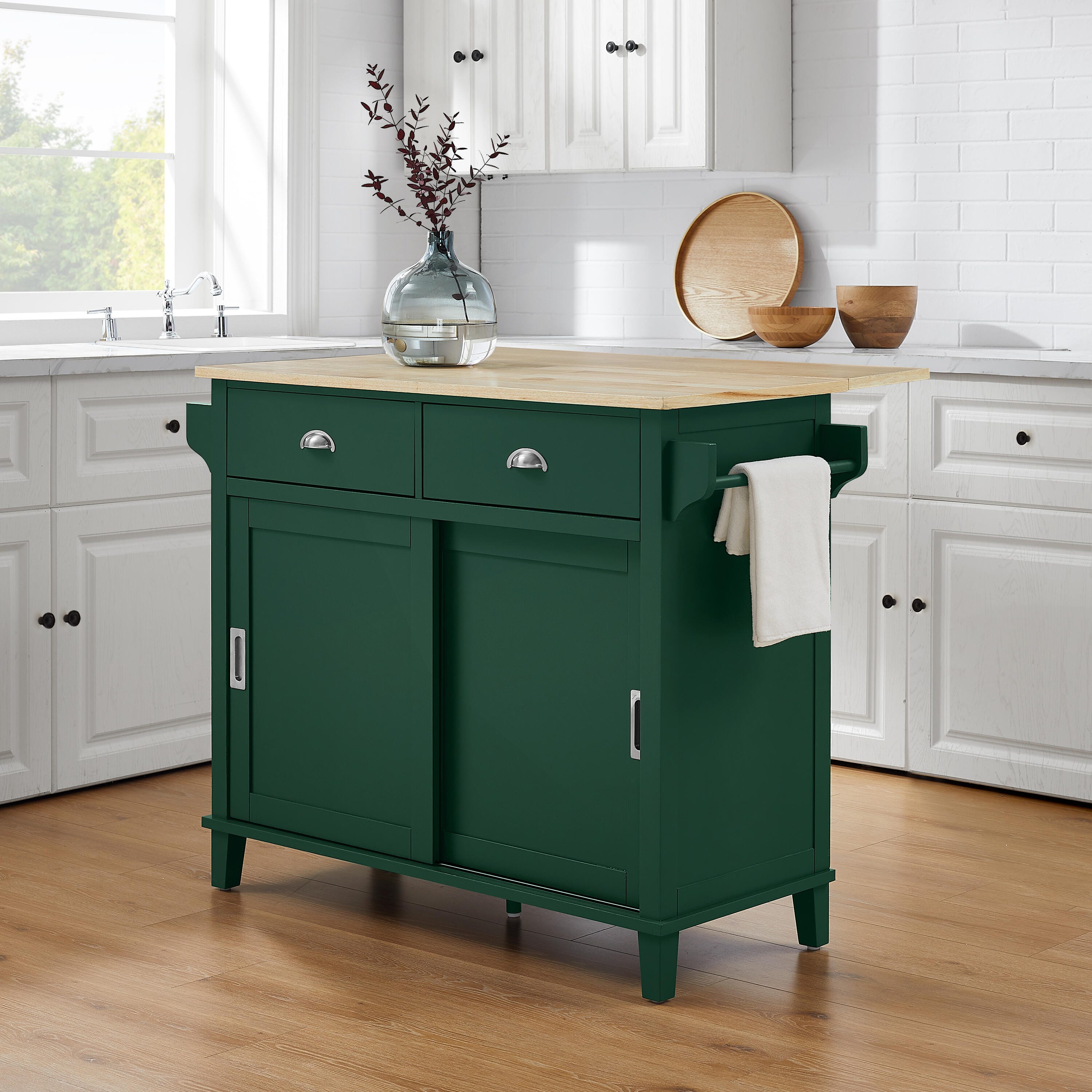 Click here for Cora Drop Leaf Kitchen Island  Emerald Green prices