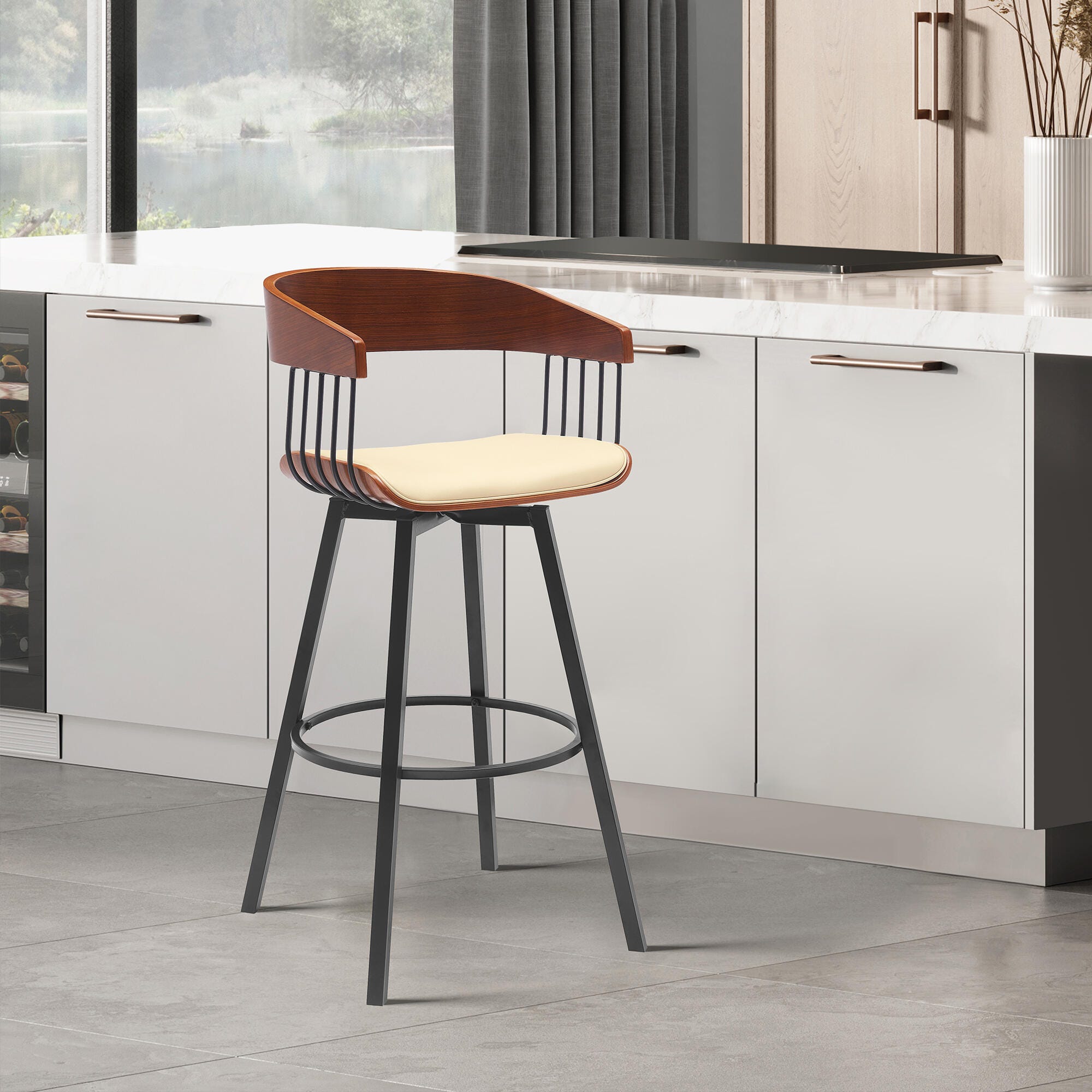 Click here for Athena Swivel Counter Stool  Cream/Walnut/Black prices