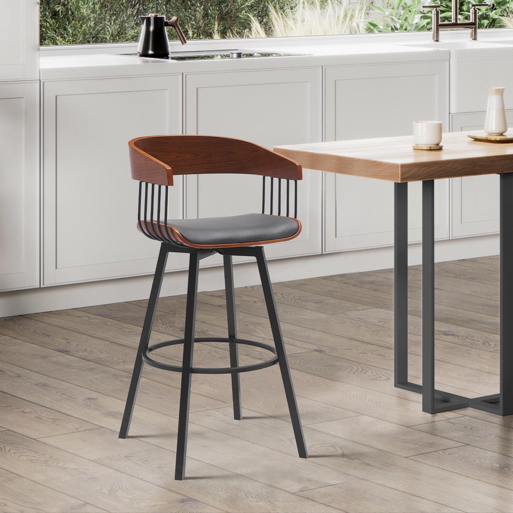 Click here for Athena Swivel Counter Stool  Gray/Walnut/Black prices